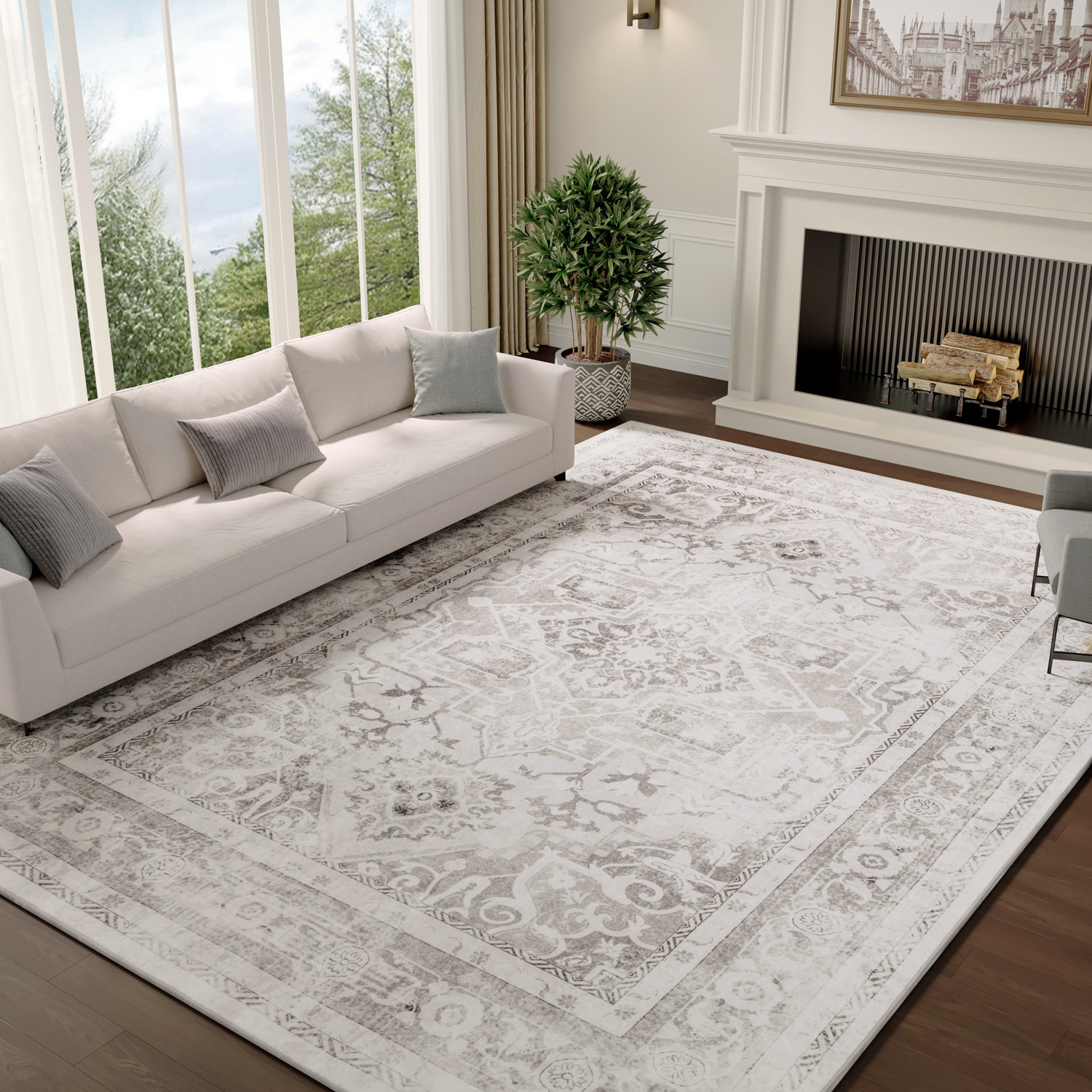 Bungalow Rose Medallion Machine Washable Area Rug, Distressed Vintage ...