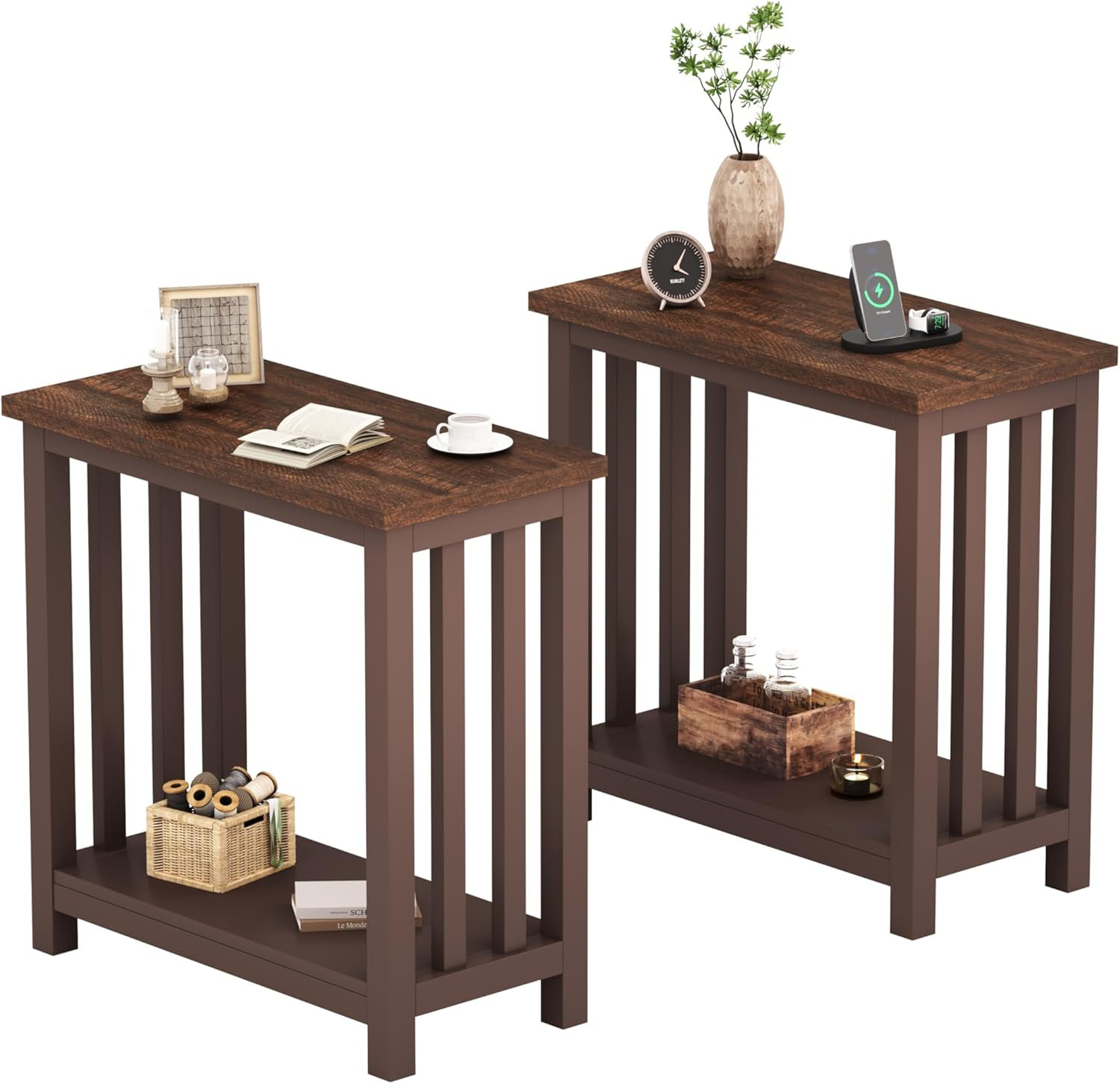 17 Stories Narrow End Tables Set Of 2, Space-Saving Side Tables With ...