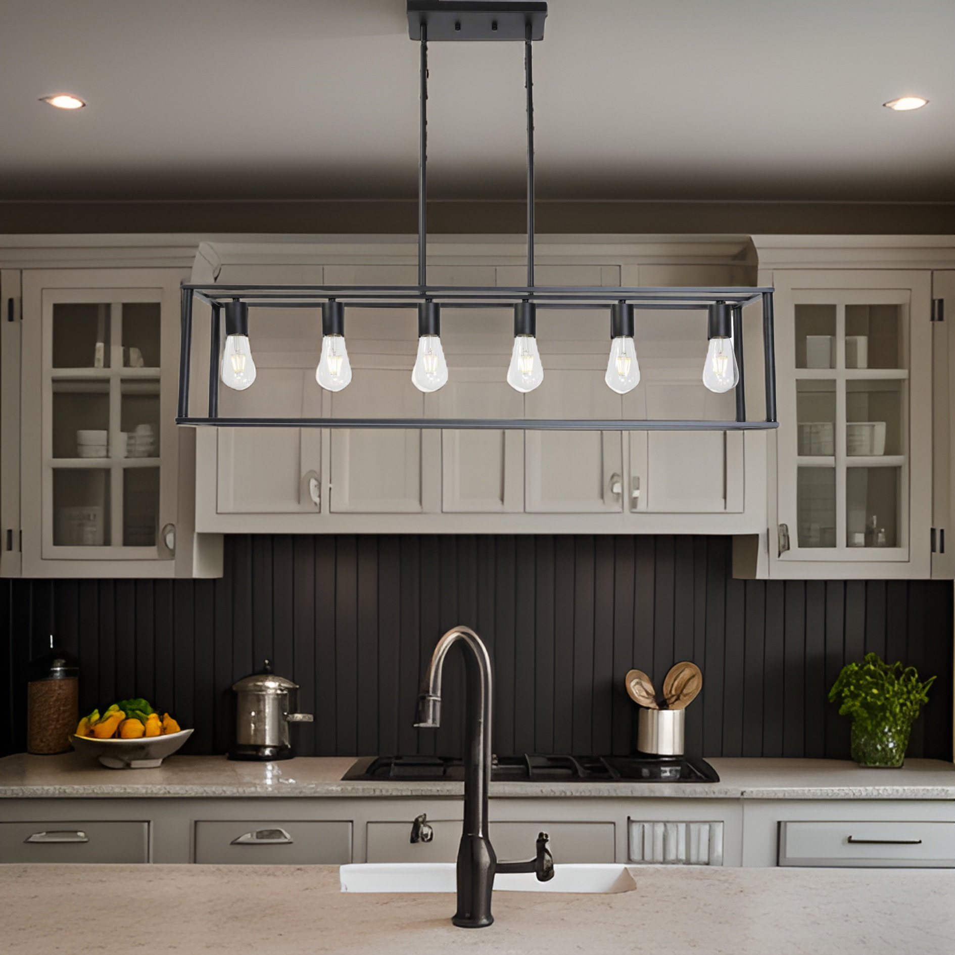 Gracie Oaks 6 Light Rectangle Chandelier Contemporary Farmhouse Linear ...