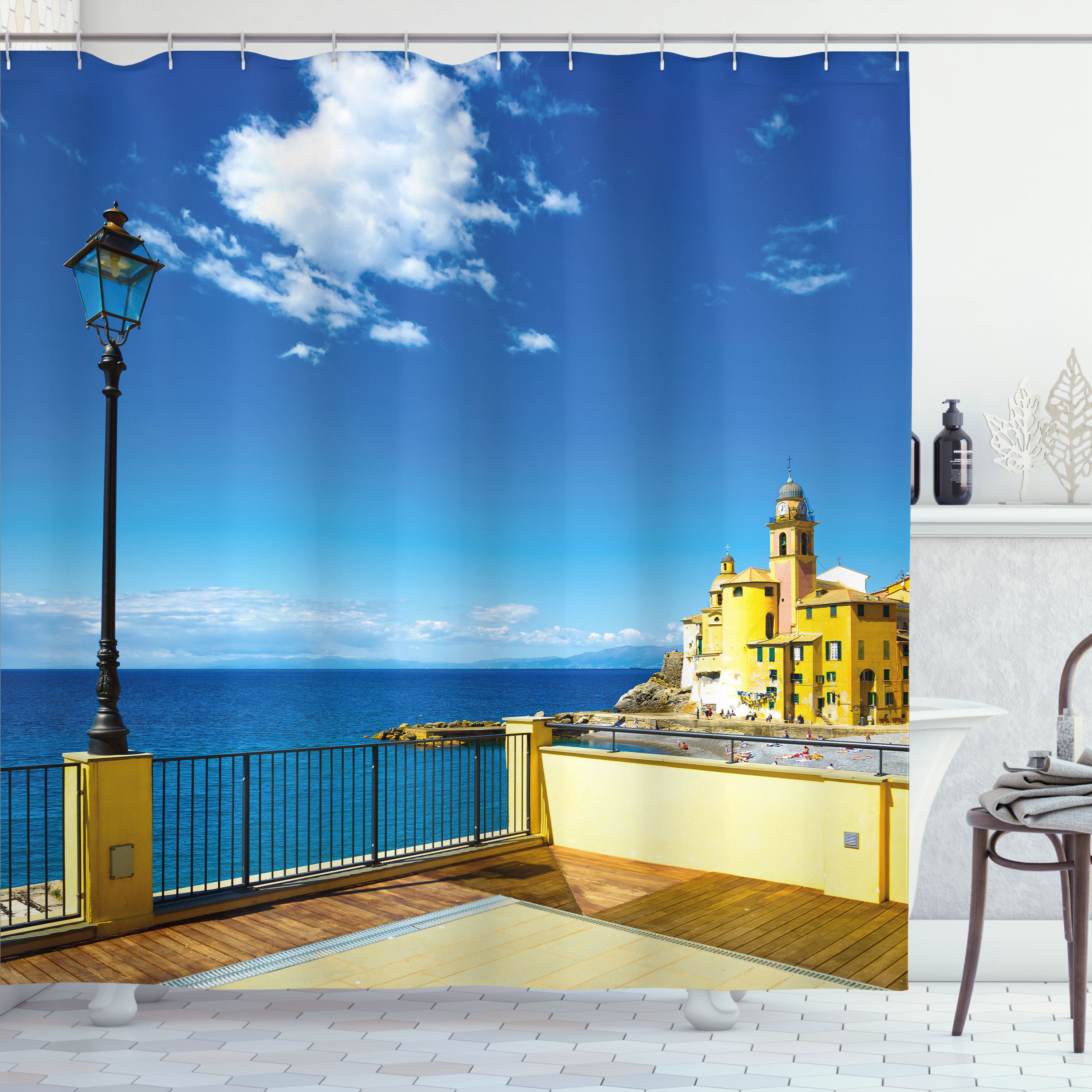East Urban Home Italian Shower Curtain Ligury Camogli Building Blue ...