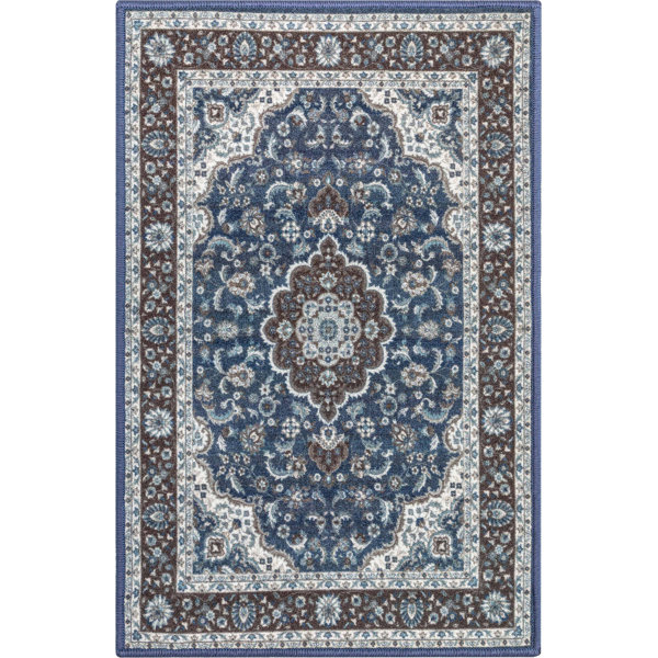 Well Woven Kings Court Oriental Blue Non-Skid Machine Washable Area Rug ...