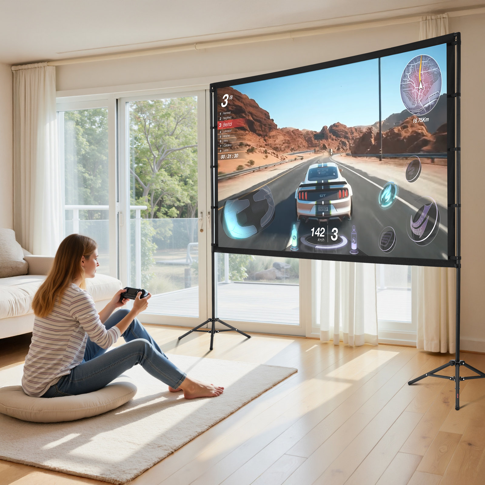 VEVOR Tripod Projector Screen with 2 Stands 100 Inch 160° Wide Angle 4K ...