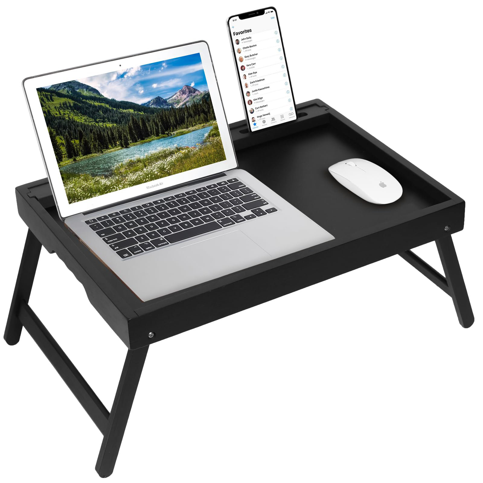 George Oliver Bedside Tray Table With Handles And Folding Legs, Bamboo ...