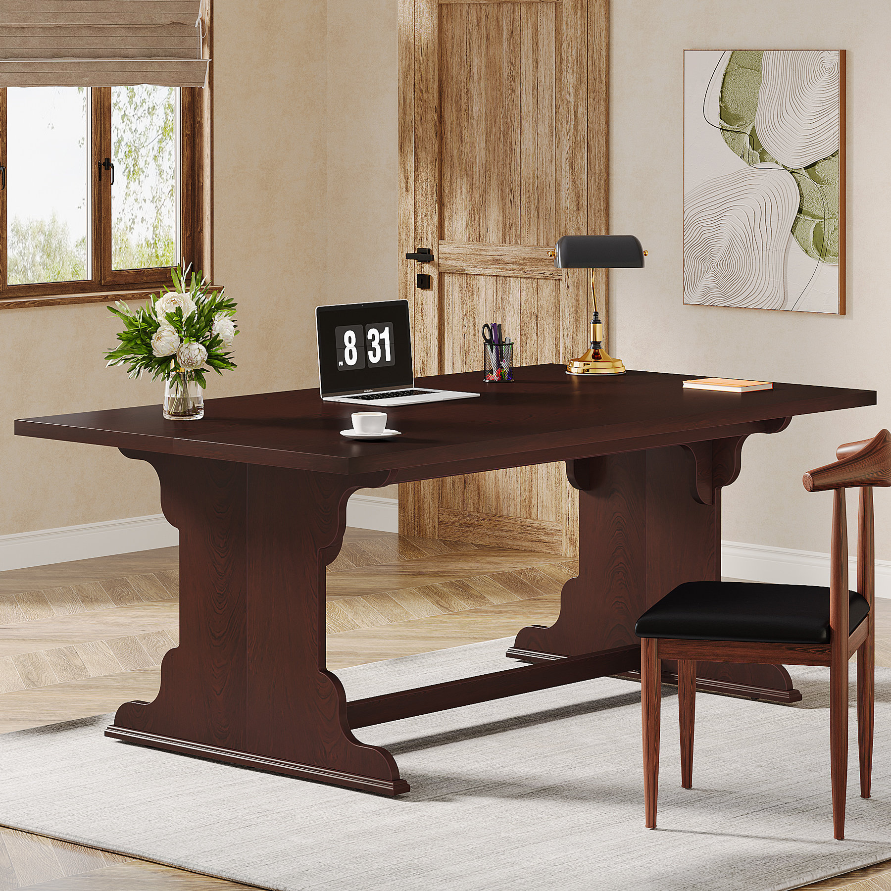 Winston Porter 63 Inch Walnut Executive Desk Computer Desk | Wayfair