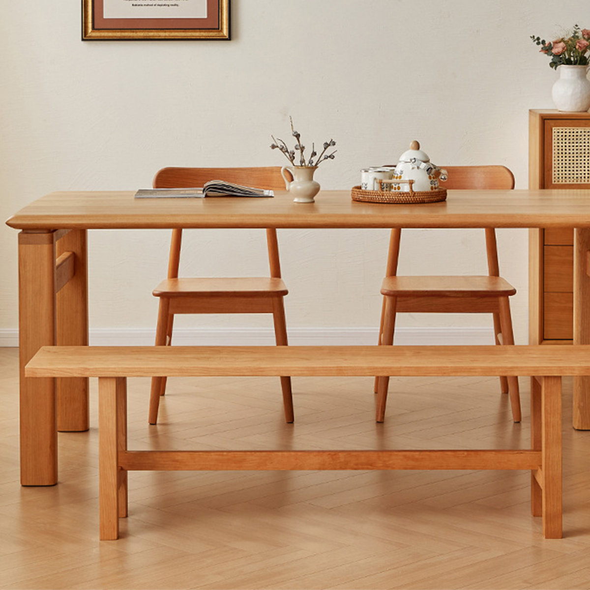 HomeLuxea Solid Oak Wood Dining Table with Bench Set | Wayfair