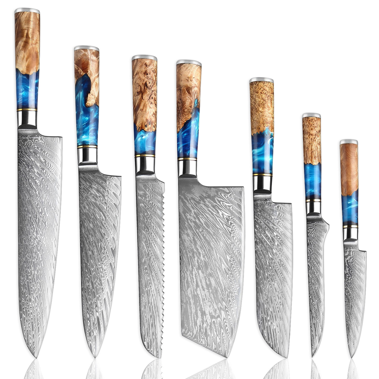 Senken Knives 7-Piece Damascus Steel Japanese Knife Set - Tsunami ...