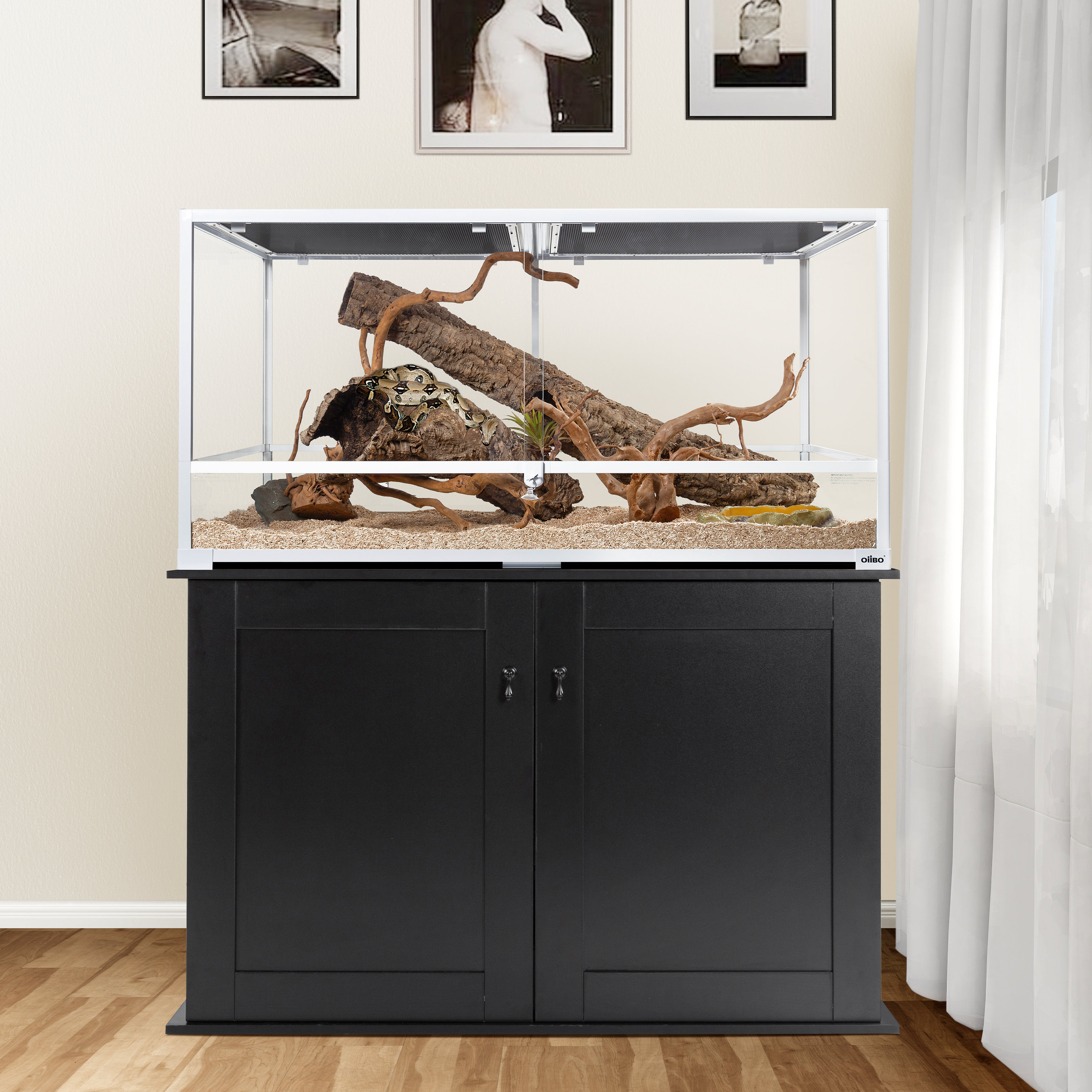 OiiBO Oiibo 120 Gallon Glass Terrarium With Black Wooden Cabinet ...
