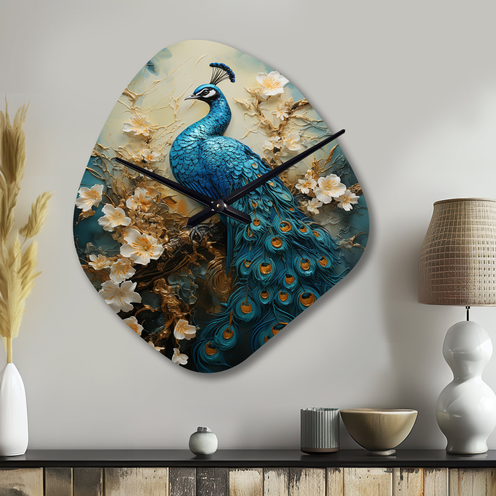 Design Art Peacock Encaustic Portrait II - Peacock Irregular Shape ...