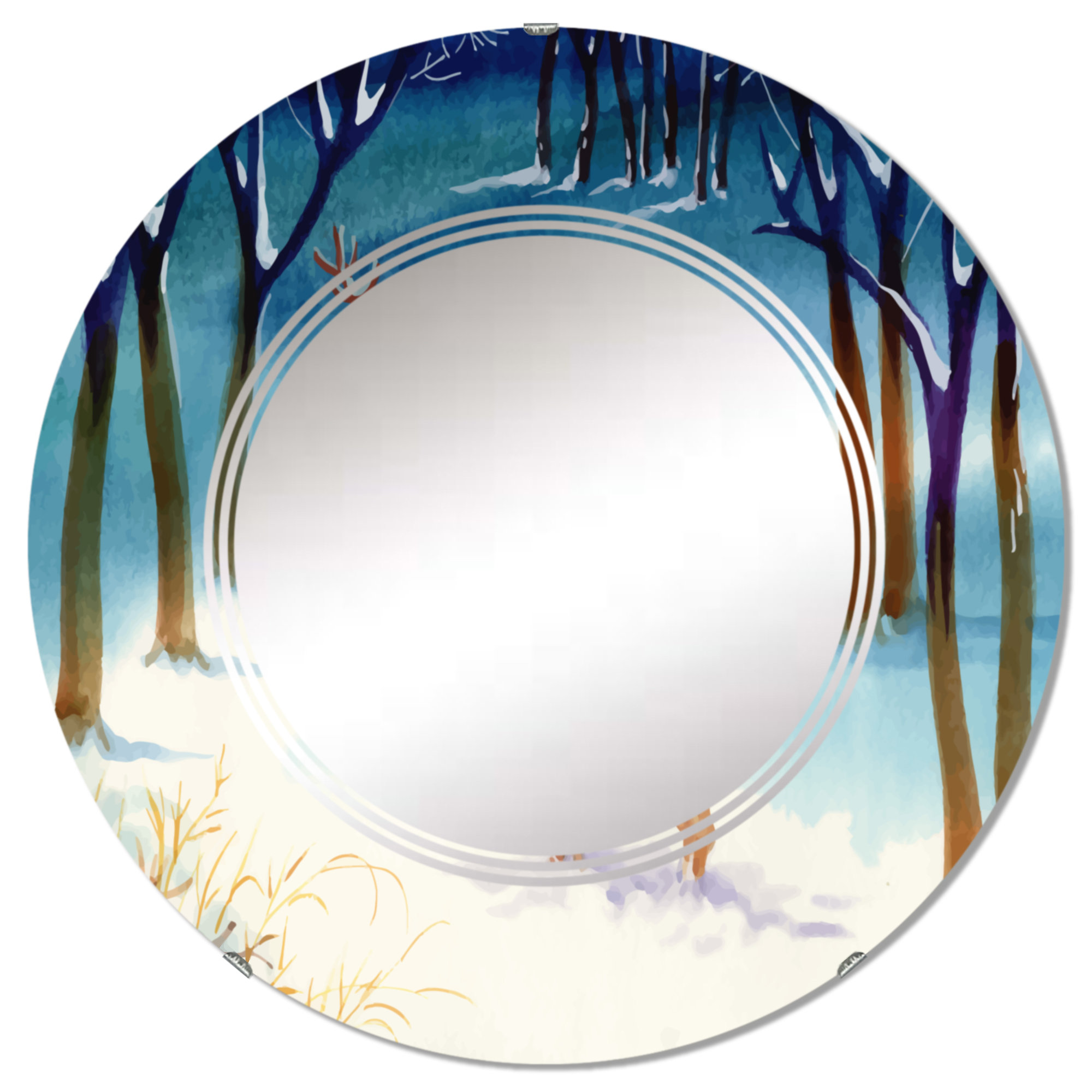 East Urban Home Winter Landscape With Deers - Country Wall Mirror Round ...