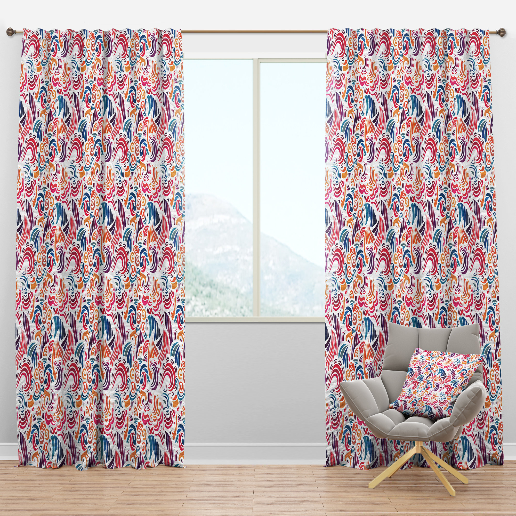 Design Art Mosaic Abstract Semi-Sheer Thermal Rod Pocket Single Curtain ...