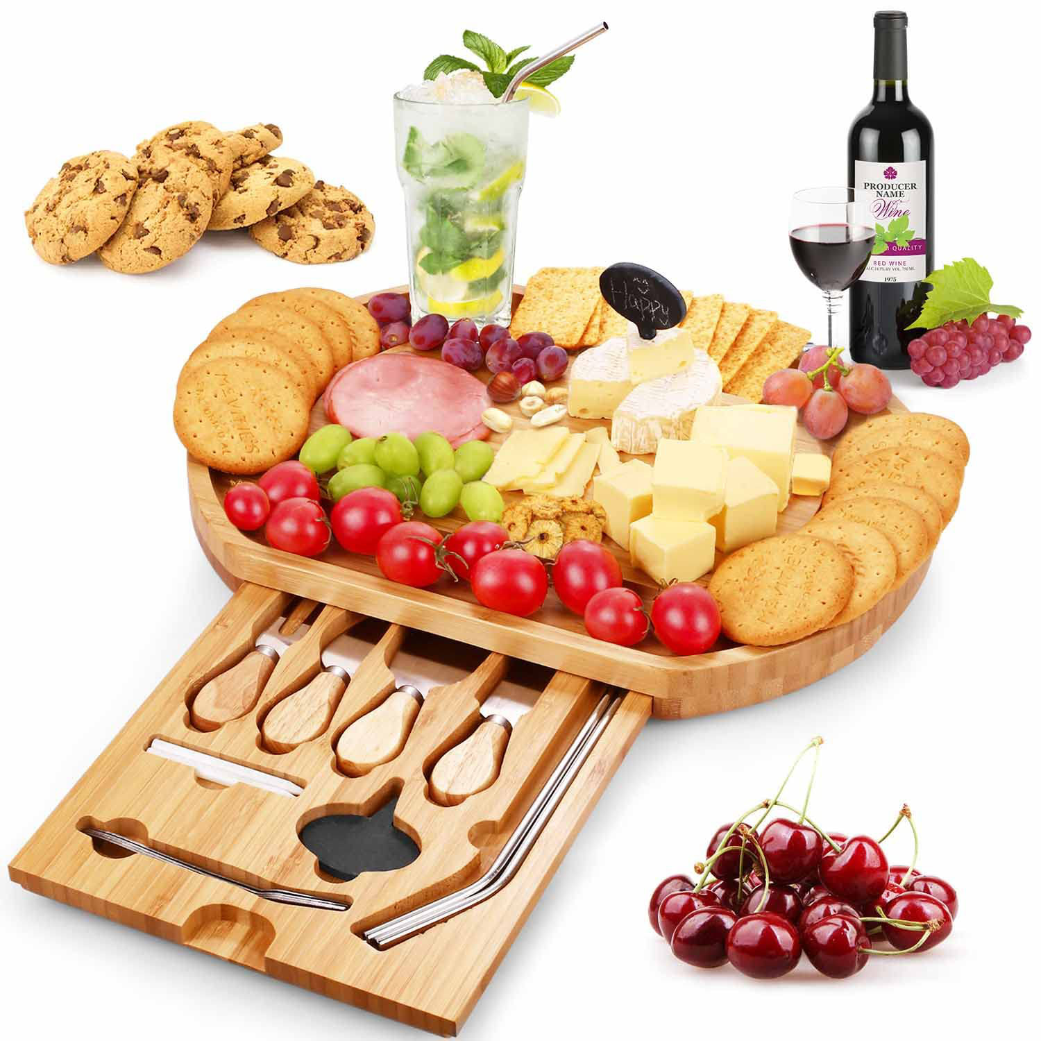 Millwood Pines Cheese Board Set, Meat And Cheese Tray With Cutlery In ...