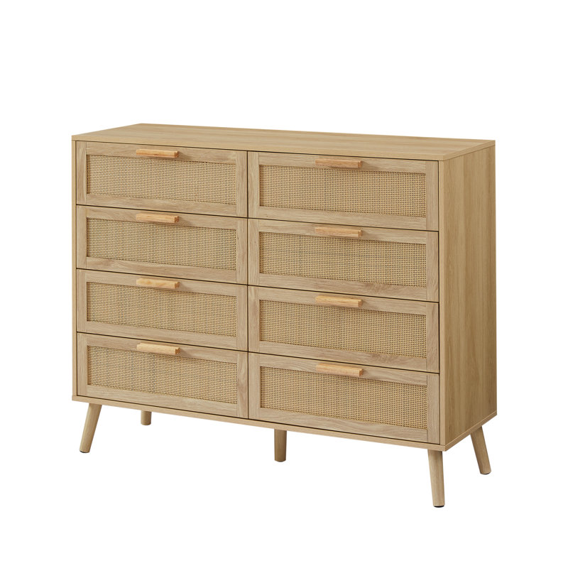 Bay Isle Home™ 8-Drawer Double Dresser with Rattan Drawers | Wayfair