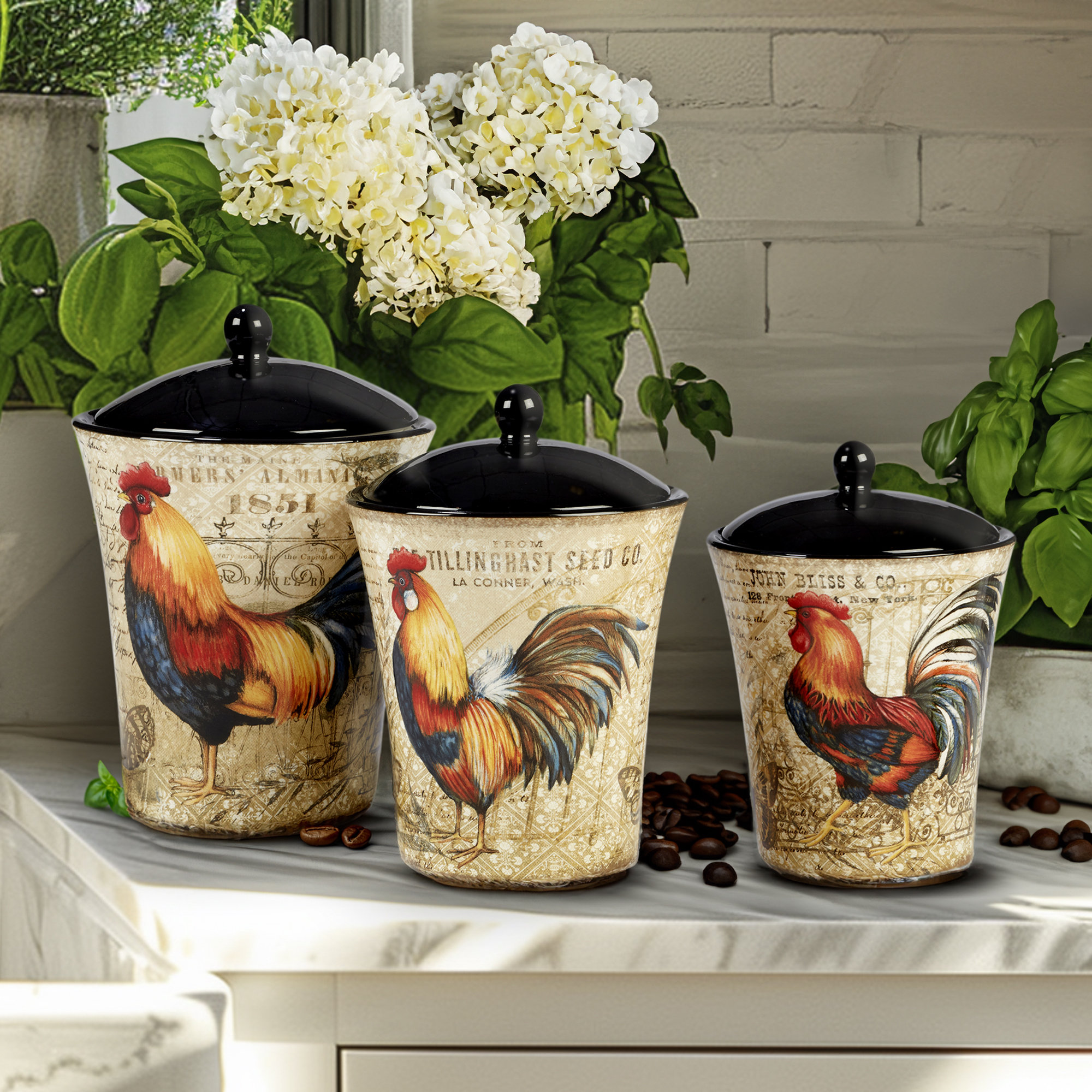 Certified International Gilded Rooster 3 Piece Kitchen Canister Set ...