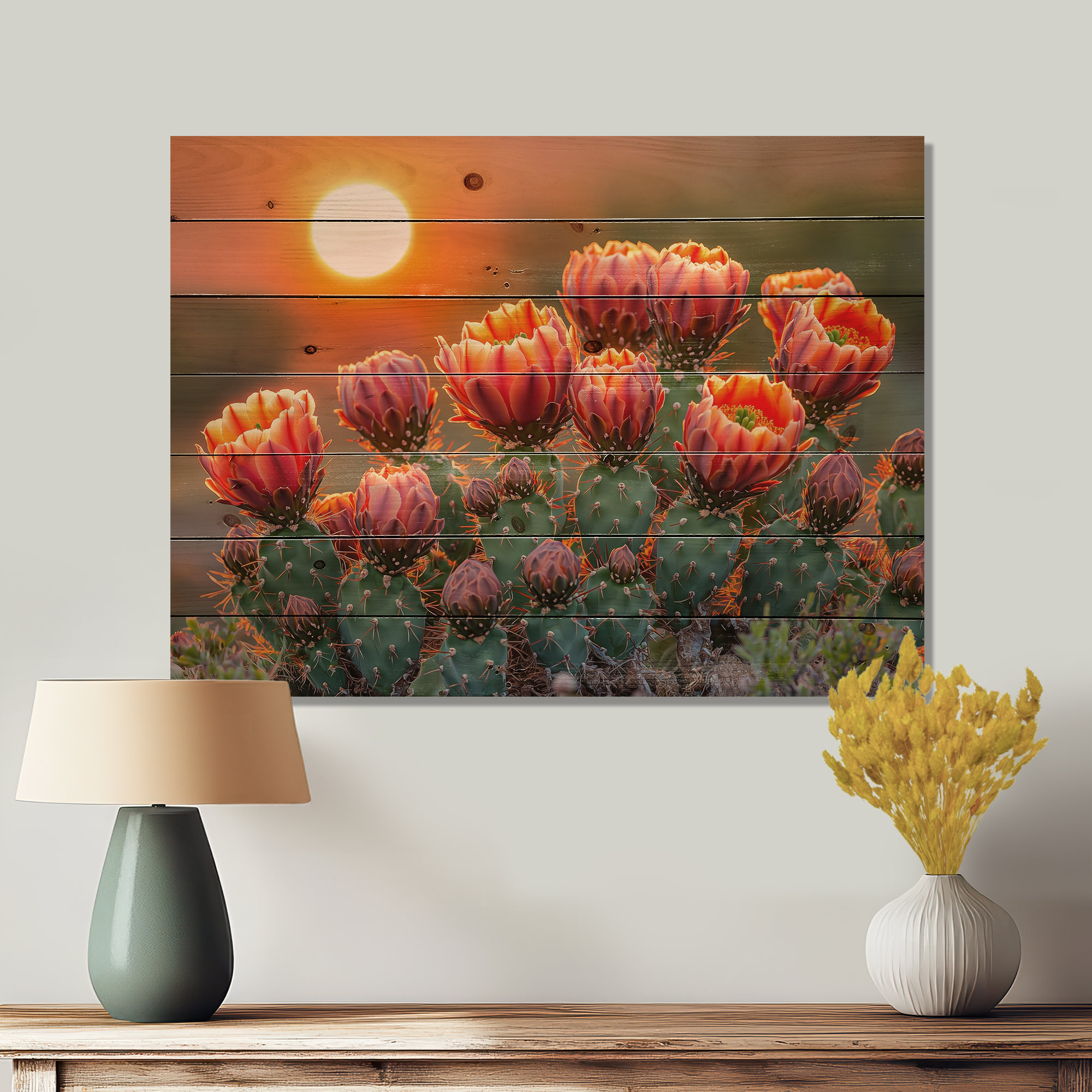 Ophelia & Co. Blooming Cacti At Sunset I - Floral Cactus Wood Wall Art ...