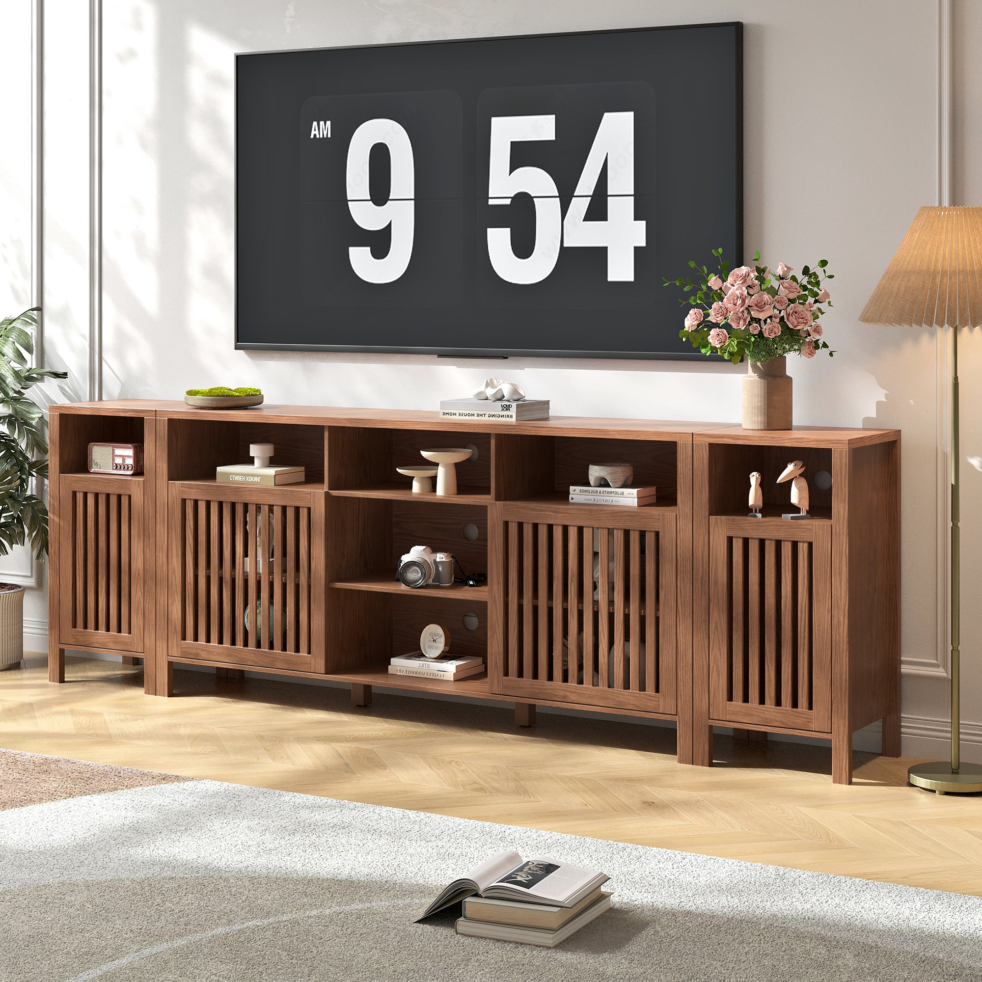 Latitude Run® Farmhouse Brown Tv Stand With Grille Doors, 7 Open ...