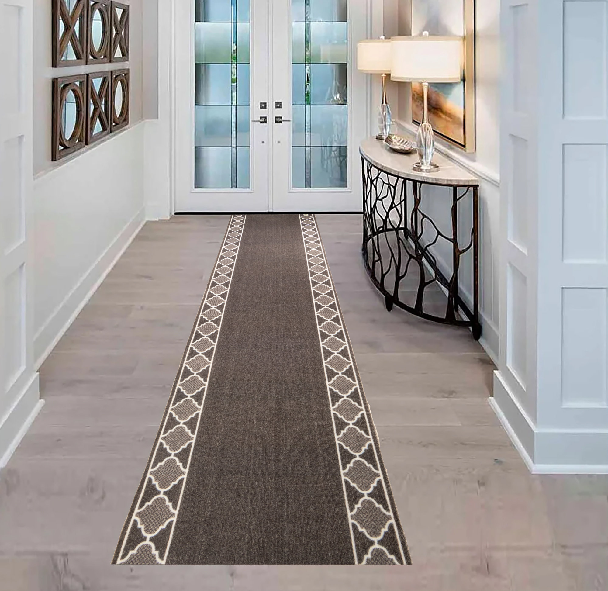 Rosalind Wheeler Custom Size Trellis Bordered Design Low Pile Slip ...