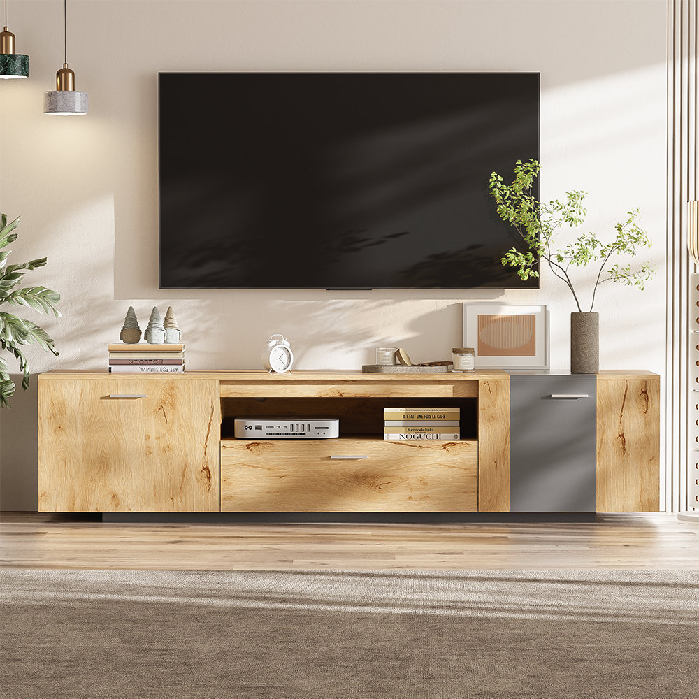 Millwood Pines Modern TV Stand with 3 Cabinets and Drawer for Living ...