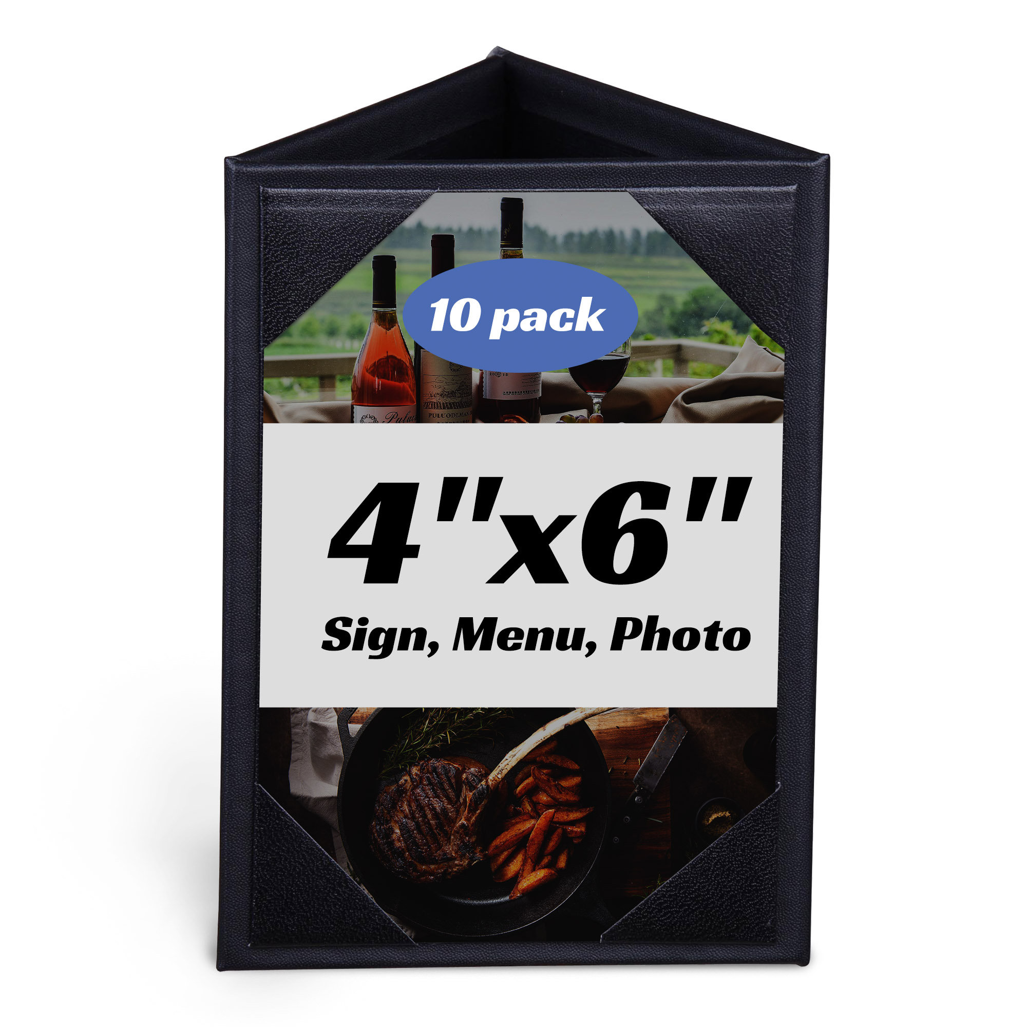 Yescom 10 Pack 4"X6" 3-Side Triangle Menu Holder Black Leatherette ...