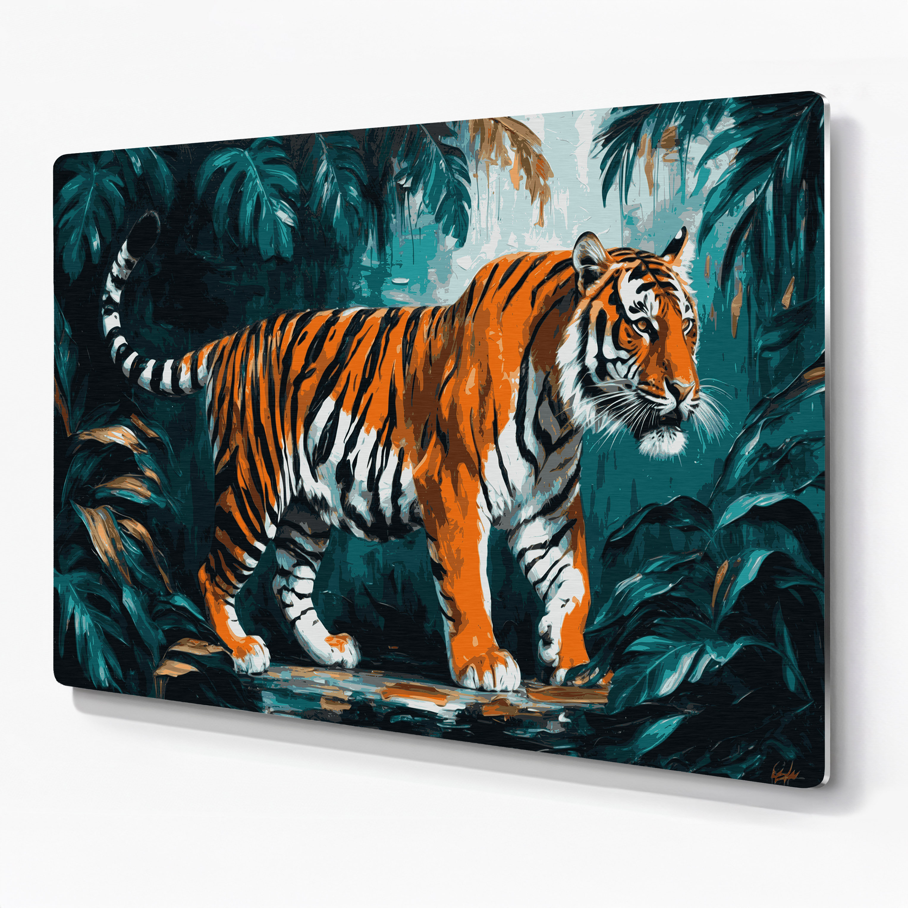 Hokku Designs Big Cats Malayan Tiger Blue Metal Wall Art | Wayfair