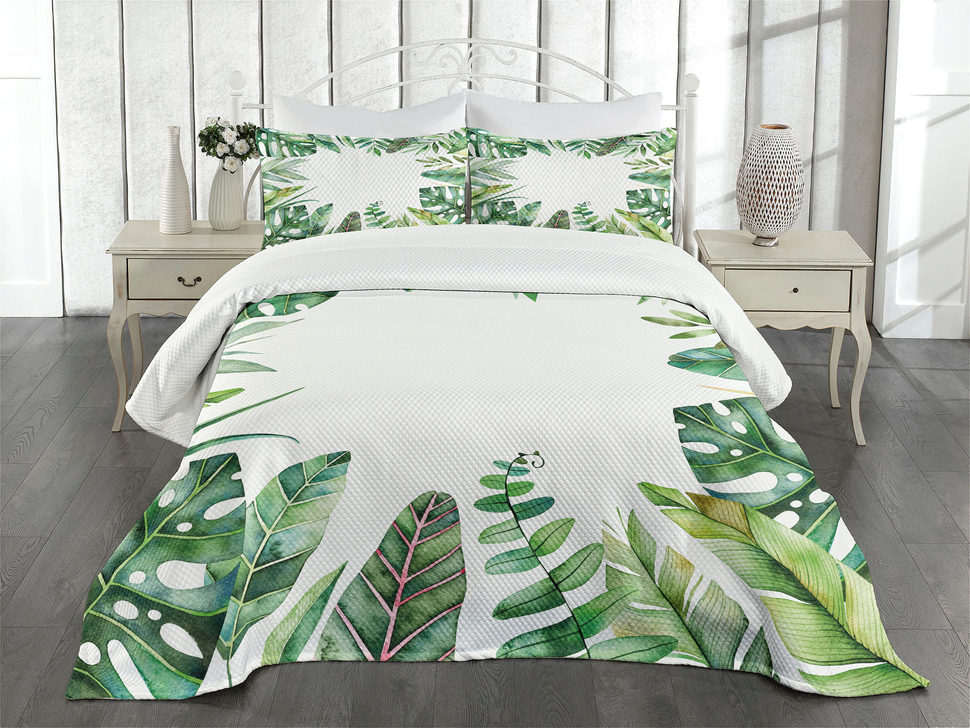 Ambesonne Plant Bedspread Set Jungle Themed Picture Fern Green | Wayfair
