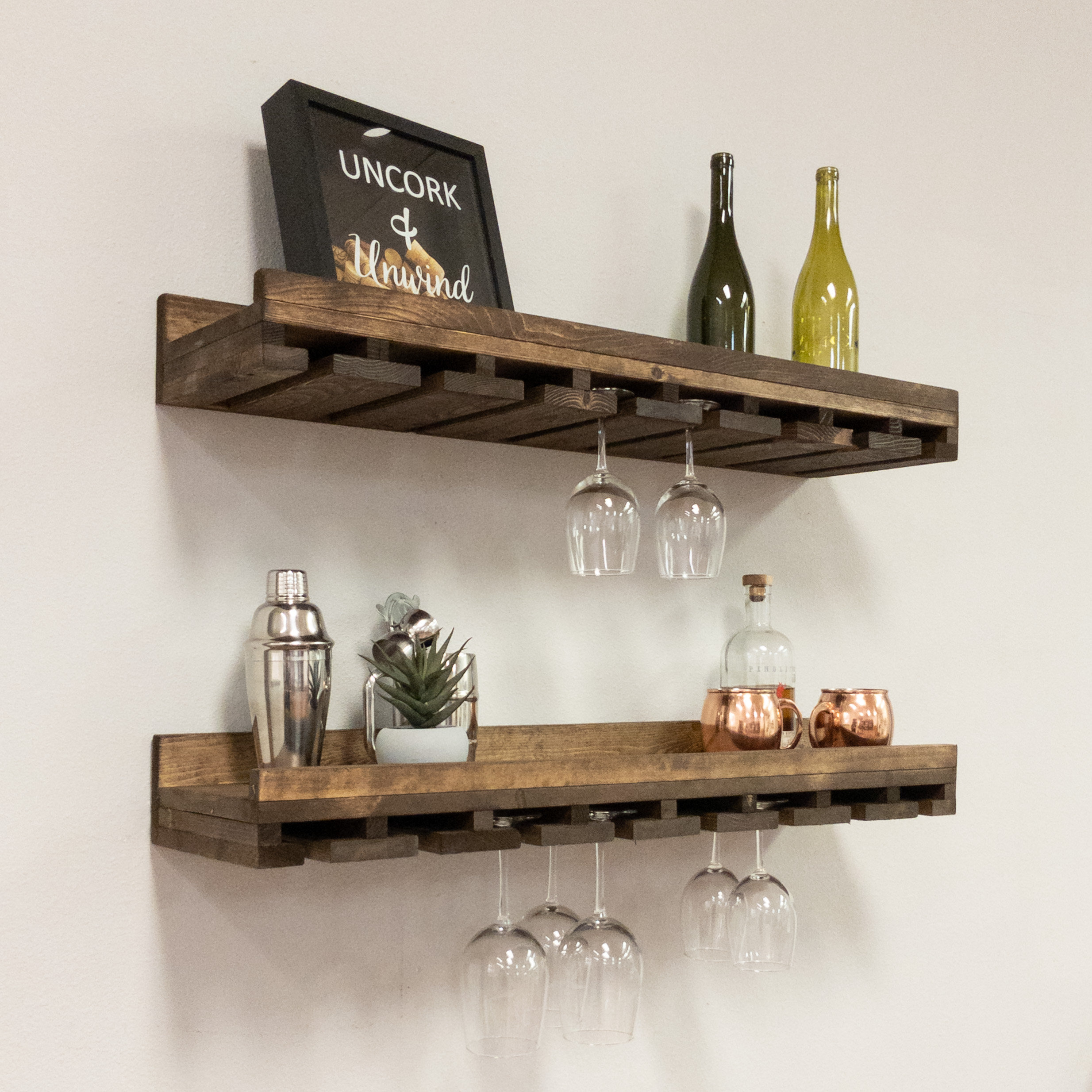Union Rustic Barnsdall Solid Wood Wall Mounted Wine Glass Rack ...