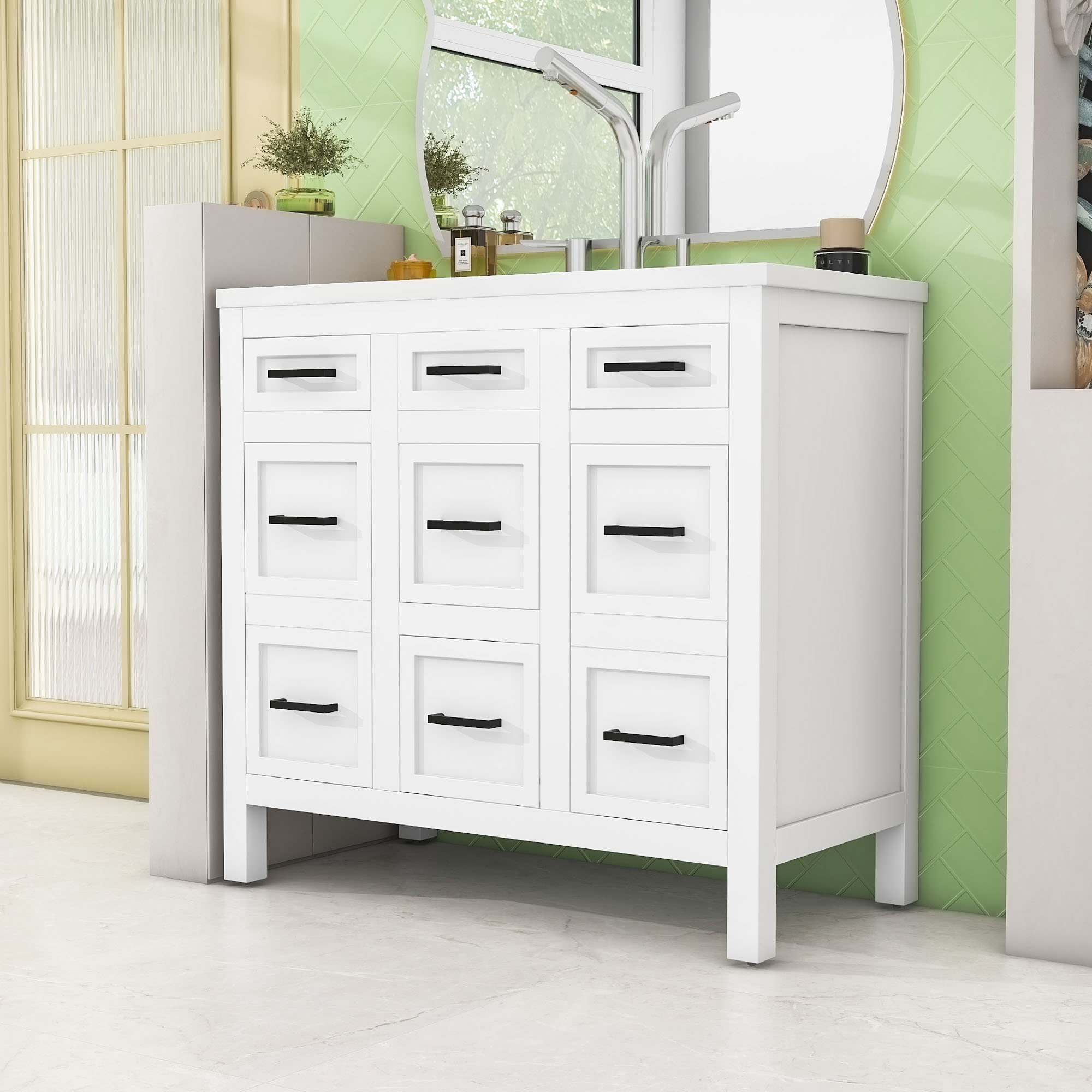 Winston Porter Terrence Wooden Freestanding Single Bathroom Vanity with ...