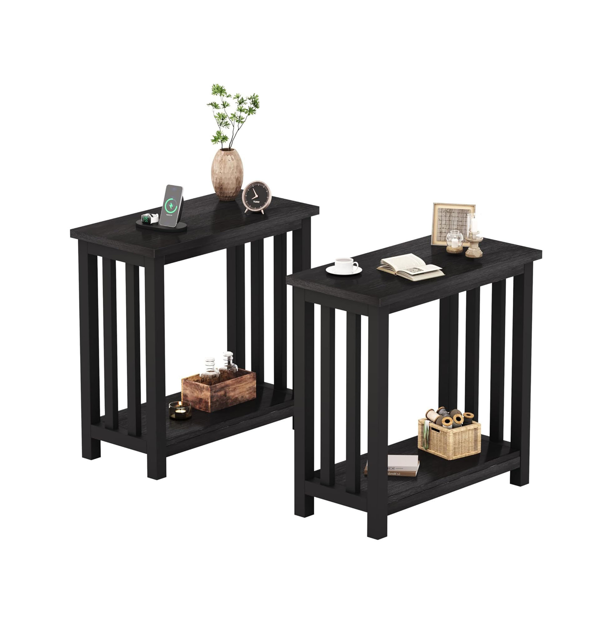 Hokku Designs End Tables Set Of 2, Narrow Side Tables For Small Spaces ...