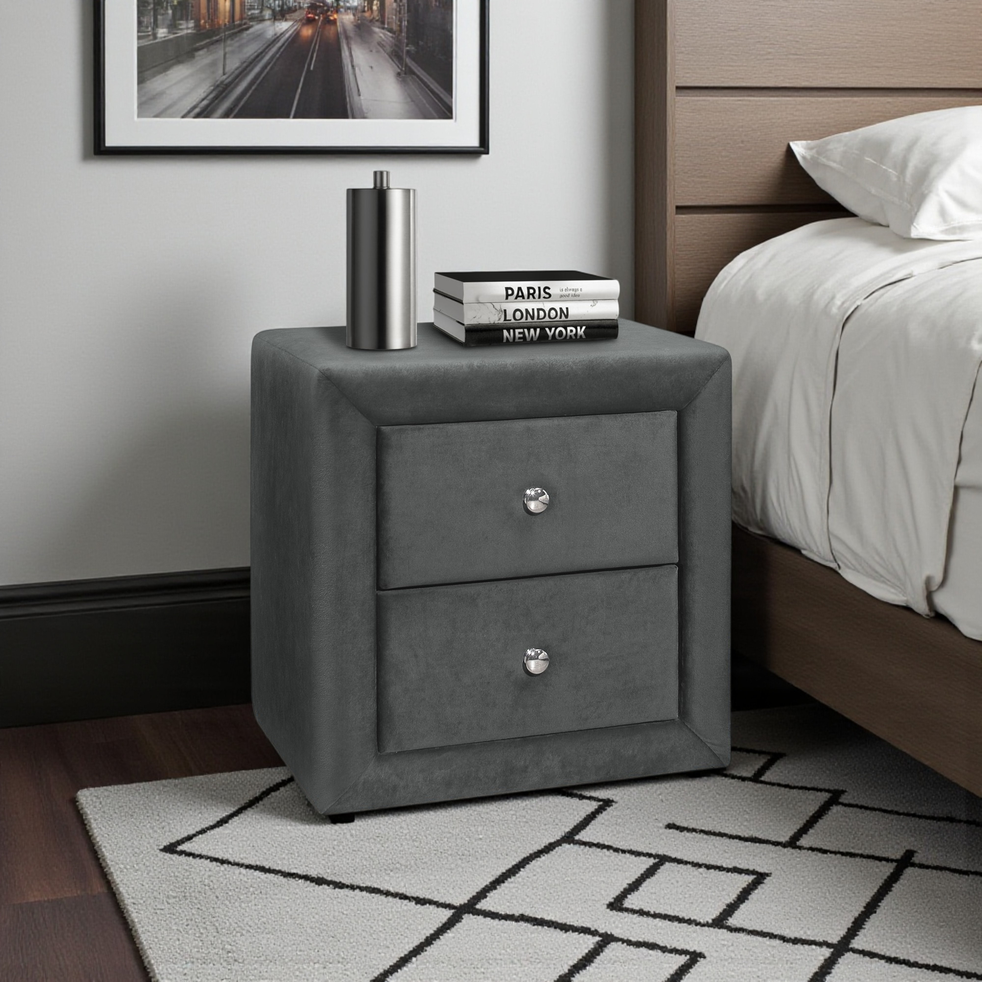 Latitude Run® Kiera Grey Velvet Nightstand Storage with Drawer | Wayfair