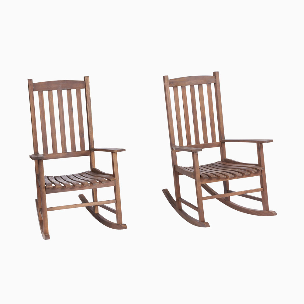 Winston Porter Outdoor Acacia Wood Rocking Chair, Rustic Traditional ...
