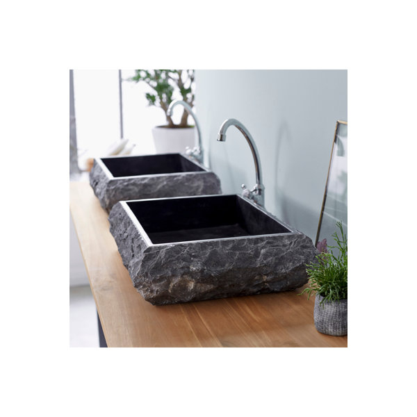 Tikamoon 16'' Black Marble Rectangular Bathroom Sink with Overflow ...