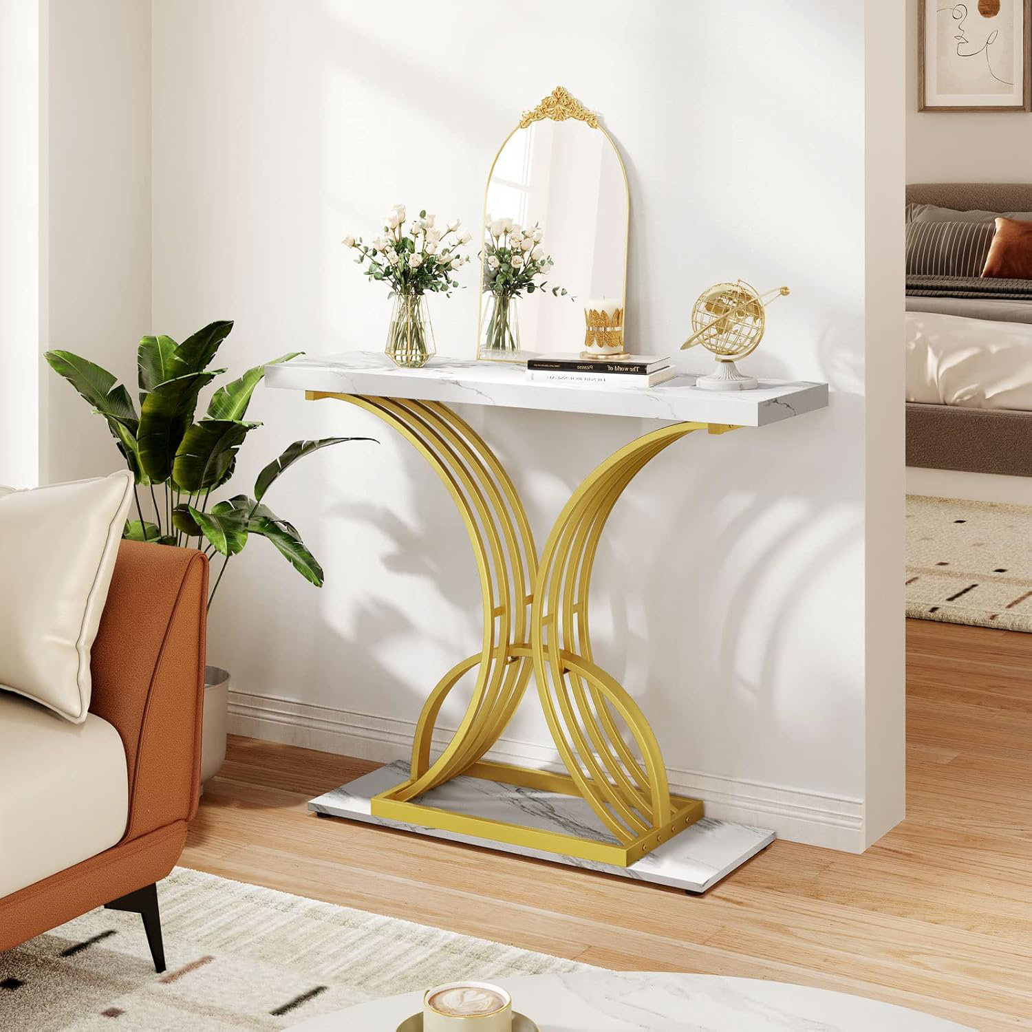 Mercer41 Gold Console Table, Modern Hallway Table For Entryway, 40 Inch ...