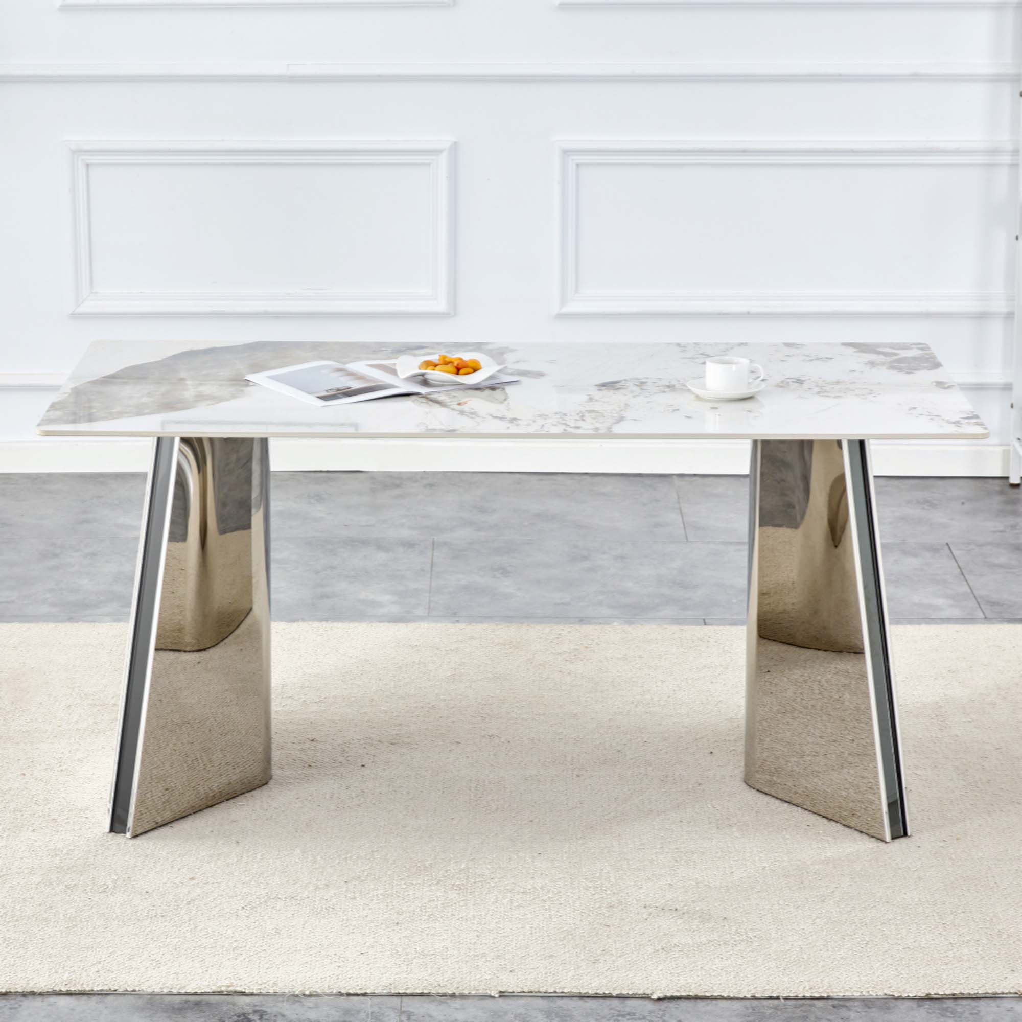 Tech Cube 63"X31.5X30" Pandora Patterned Rock Slab Dining Table With ...