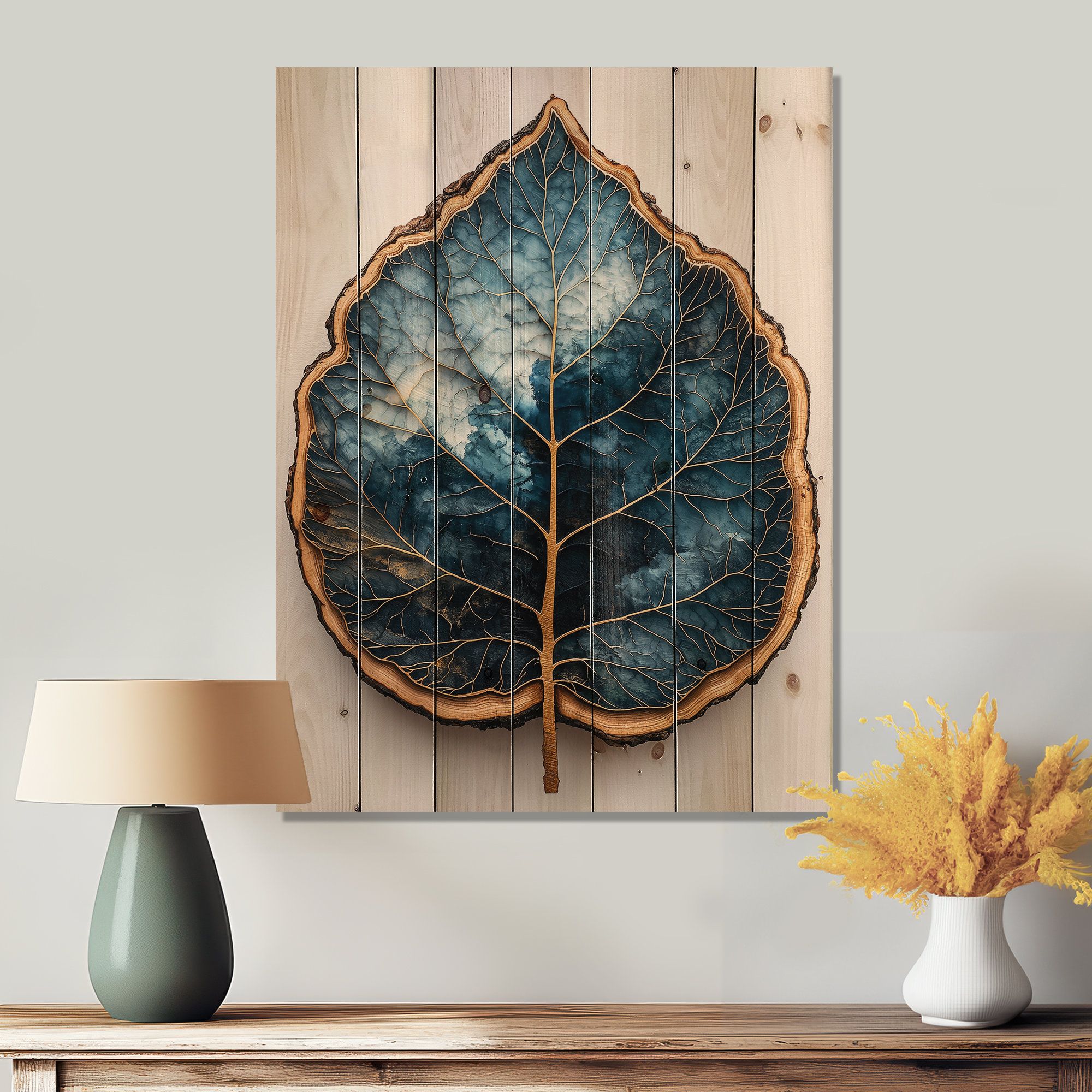 Ophelia & Co. Emerald River Of Leaves Wood Slide I - Leaves Wood Wall ...