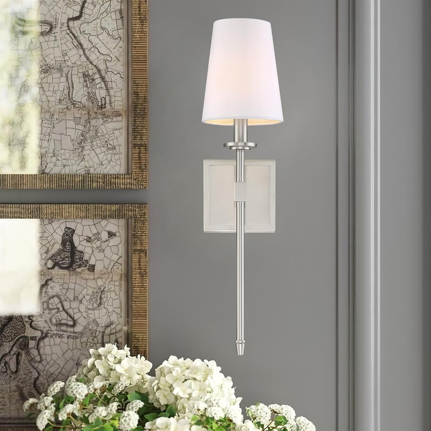 Hokku Designs Kira Home Modern Wall Sconce With Linen Shade, Brushed ...