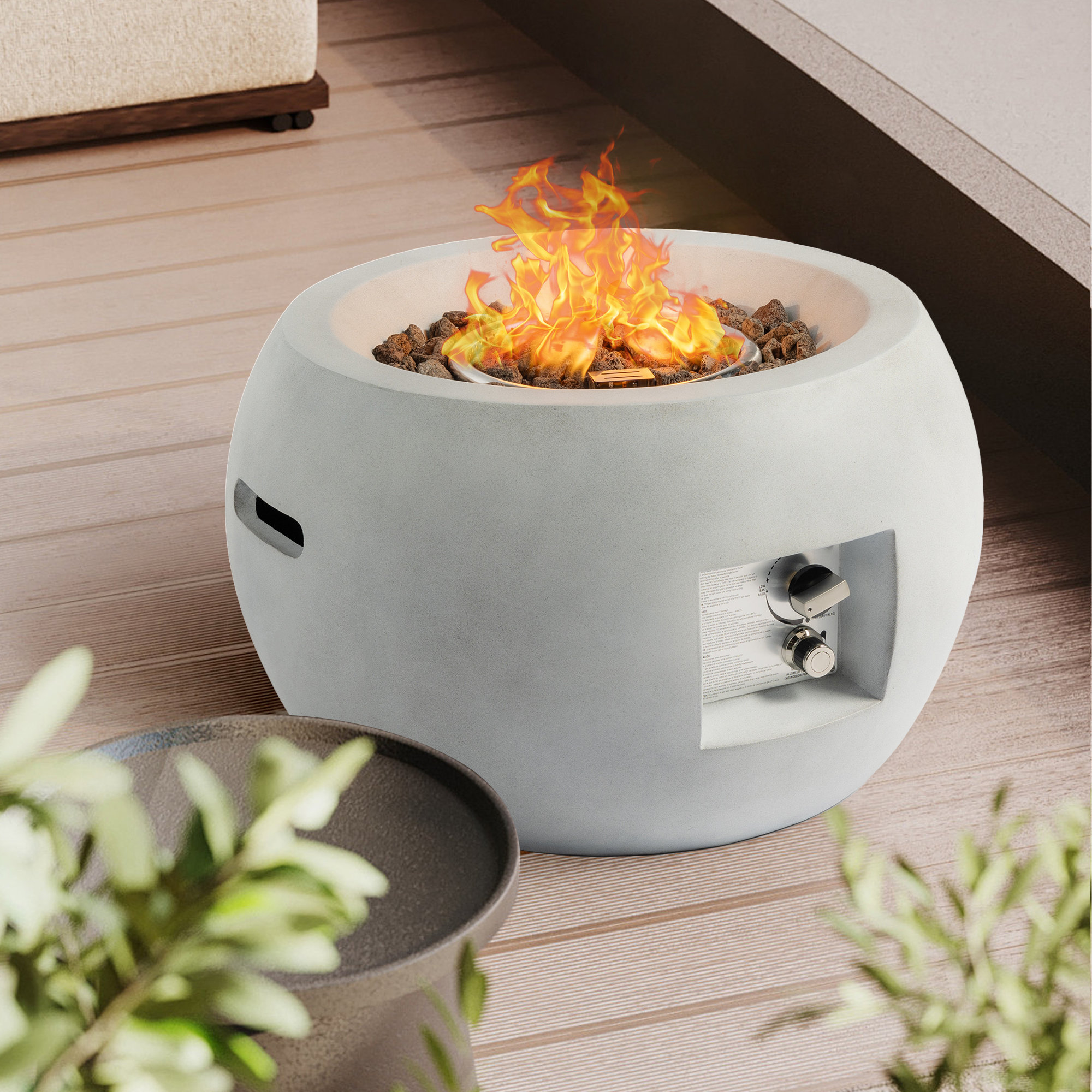 Latitude Run® 24" Round Propane Outdoor Fire Pit With Waterproof Cover ...