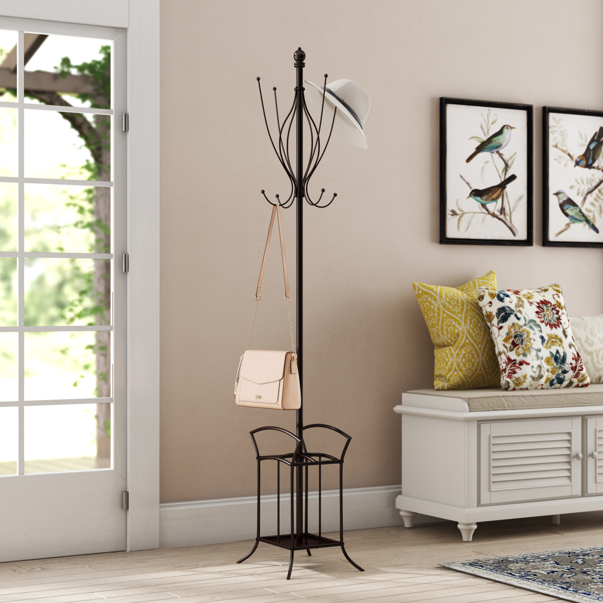 Astoria Grand Nilsa Freestanding Metal Coat Rack with Umbrella Stand ...