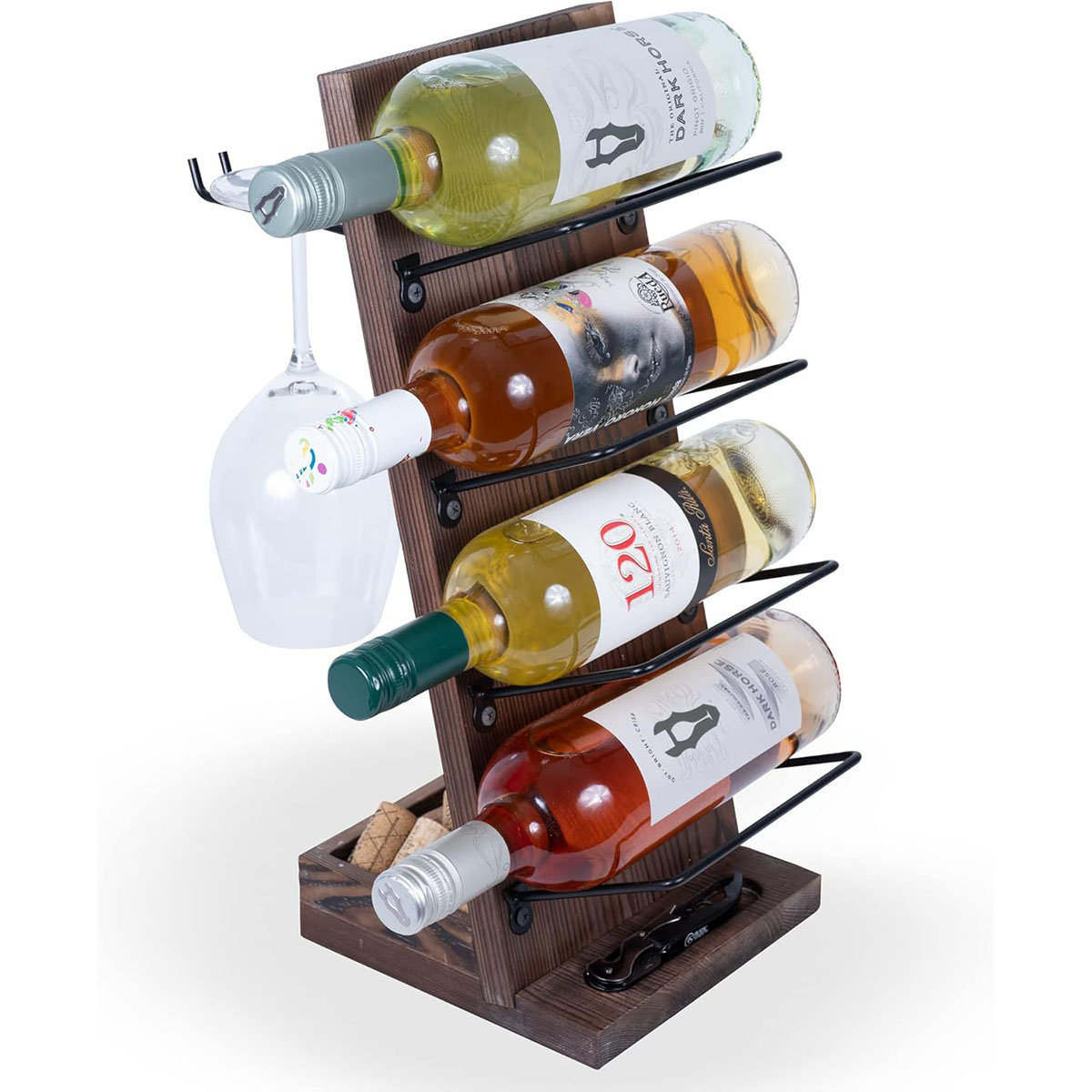 Ophelia & Co. Tabletop Wine Rack For 4 Bottles With 2 Stemware Glass ...