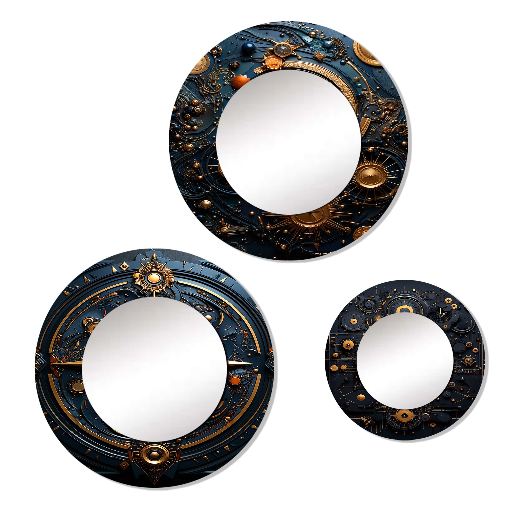 Design Art Ancient Compass Geometric In Gold And Blue Mirror | Wayfair