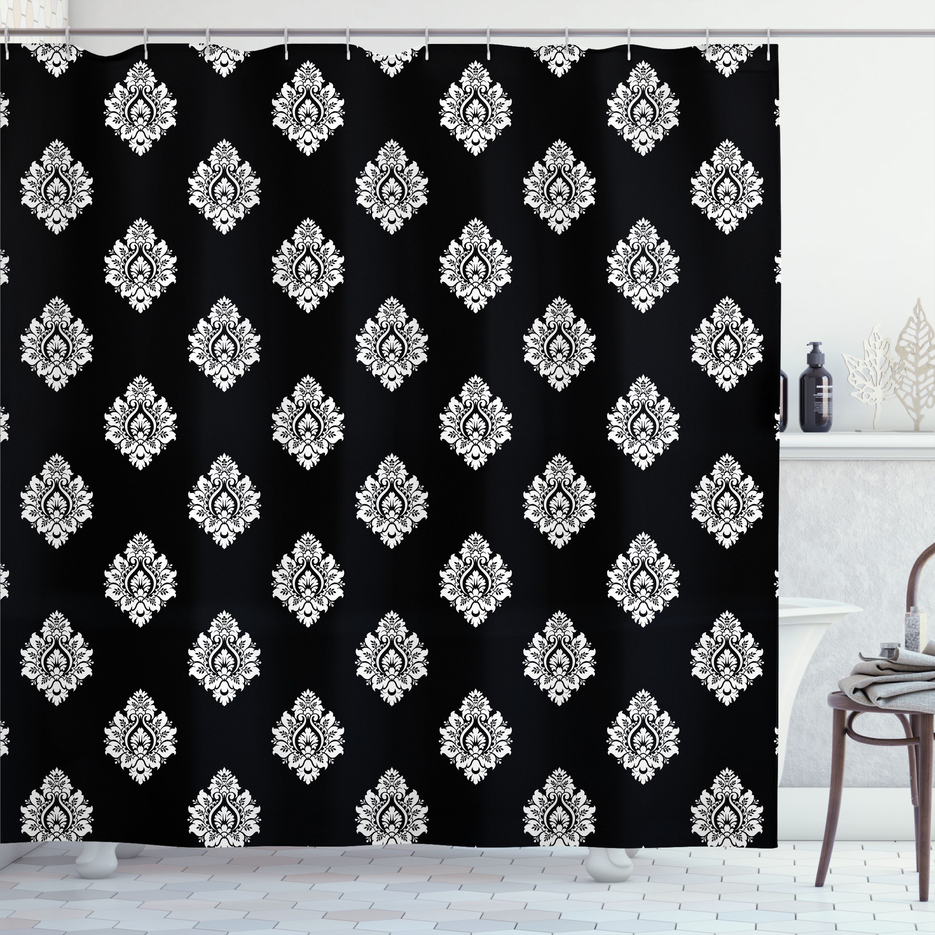 Ambesonne Vintage Shower Curtain Damask Inspired Royal Art Charcoal ...