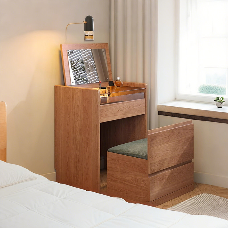 Orren Ellis Retro Cherry Solid Wood Vanity and Dresser Combination ...