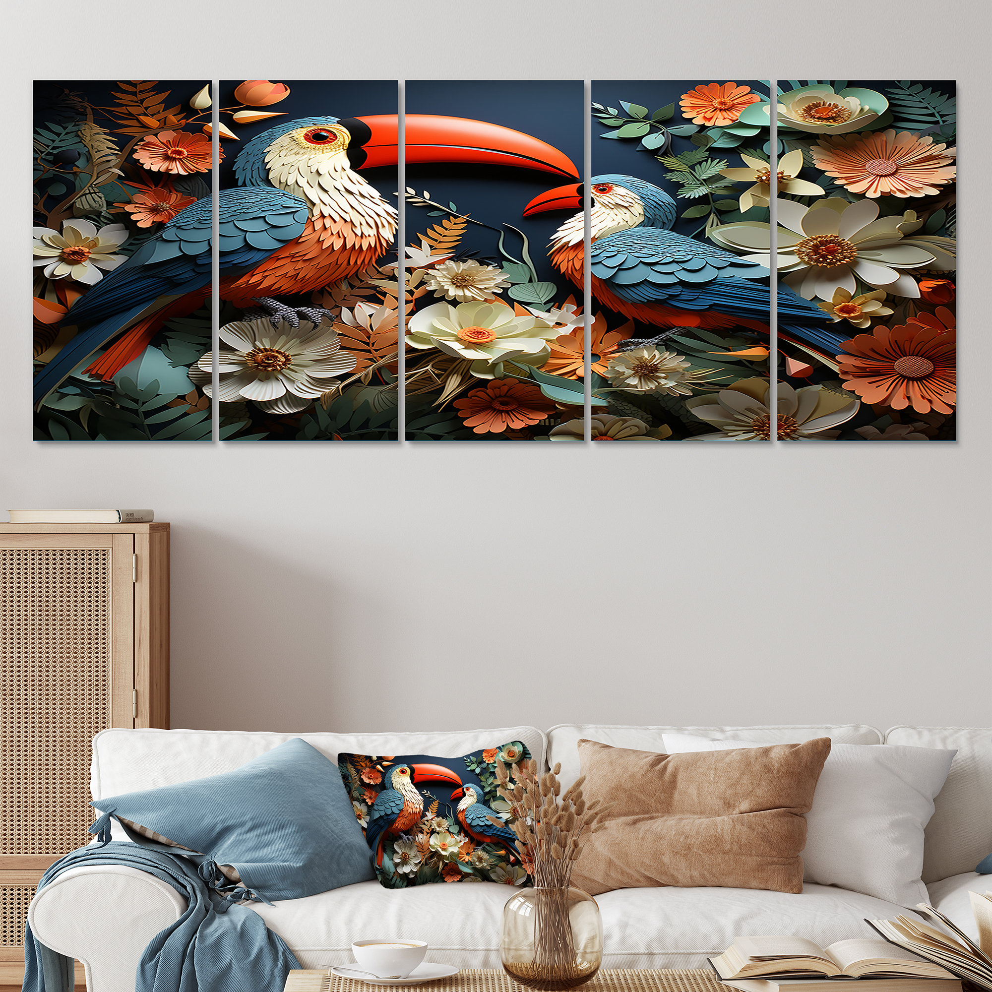 Dakota Fields Blue And Pink Tropics Toucan Collage II - Toucan 5 Piece ...