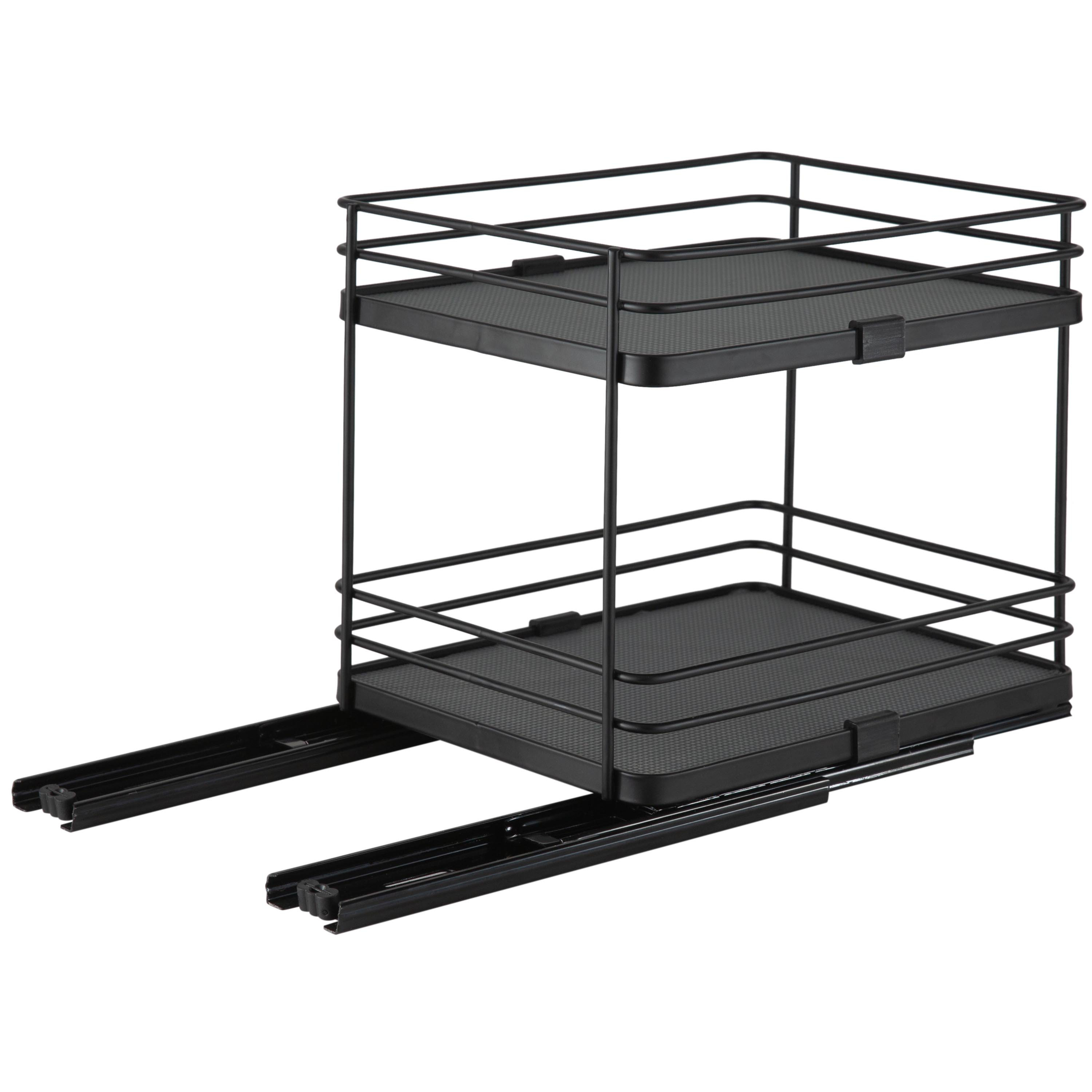 Rebrilliant 2 Tier Slide Out Shelf Organizer in Matte Black | Wayfair