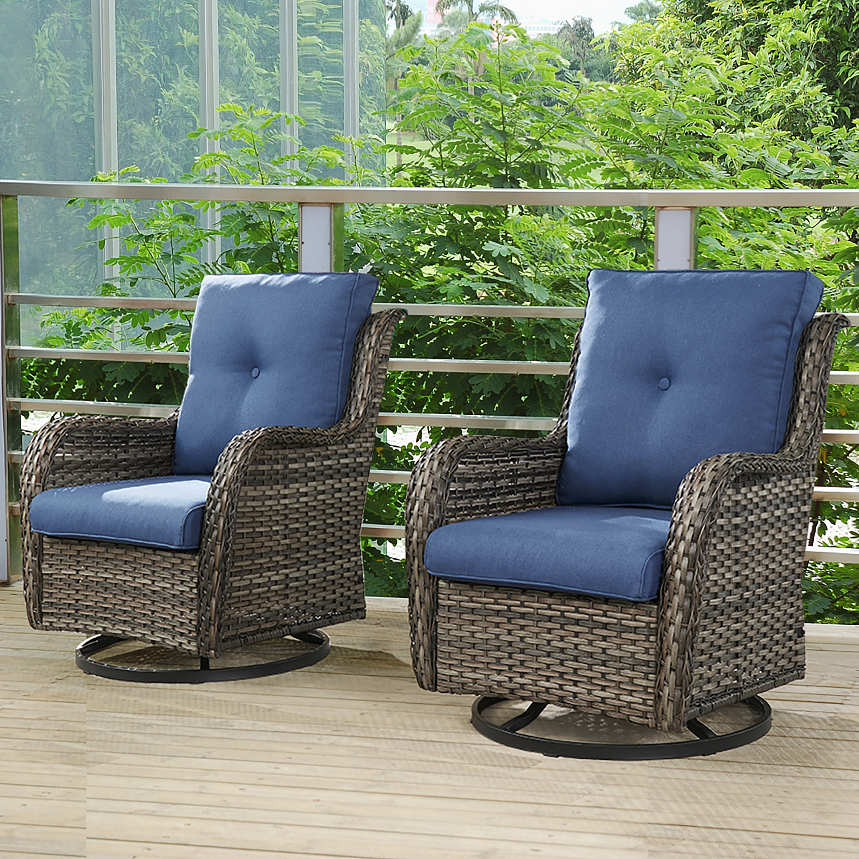 Winston Porter Tonry Patio Swivel Wicker Outdoor Rocking Chairs with ...
