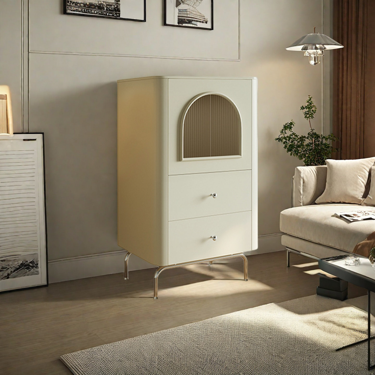 Orren Ellis Simple Creamy Style Storage Cabinet | Wayfair