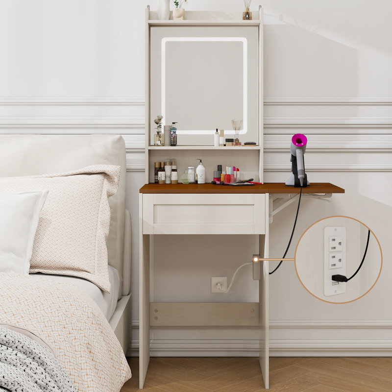 Ebern Designs Small Vanity Desk With Mirror And Lights | Wayfair