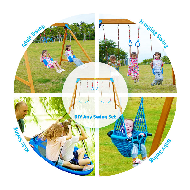 SuniBoxi Kids Swing Sets: Wooden Playground, 2 Swings, Trapeze, DIY Kit ...