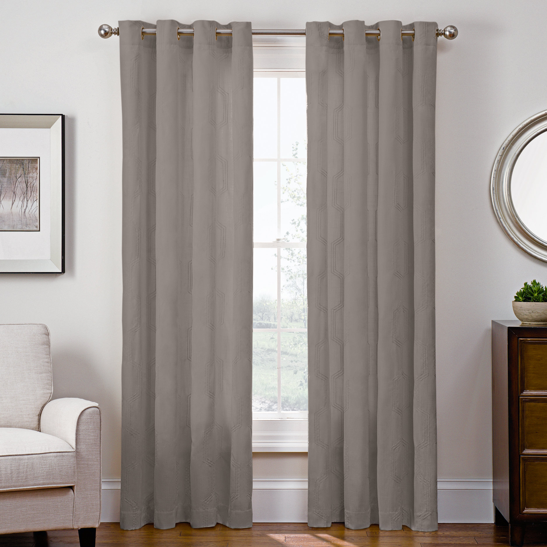 Sharper Image Snap Solutions Geometric Semi-Sheer Grommet Single ...