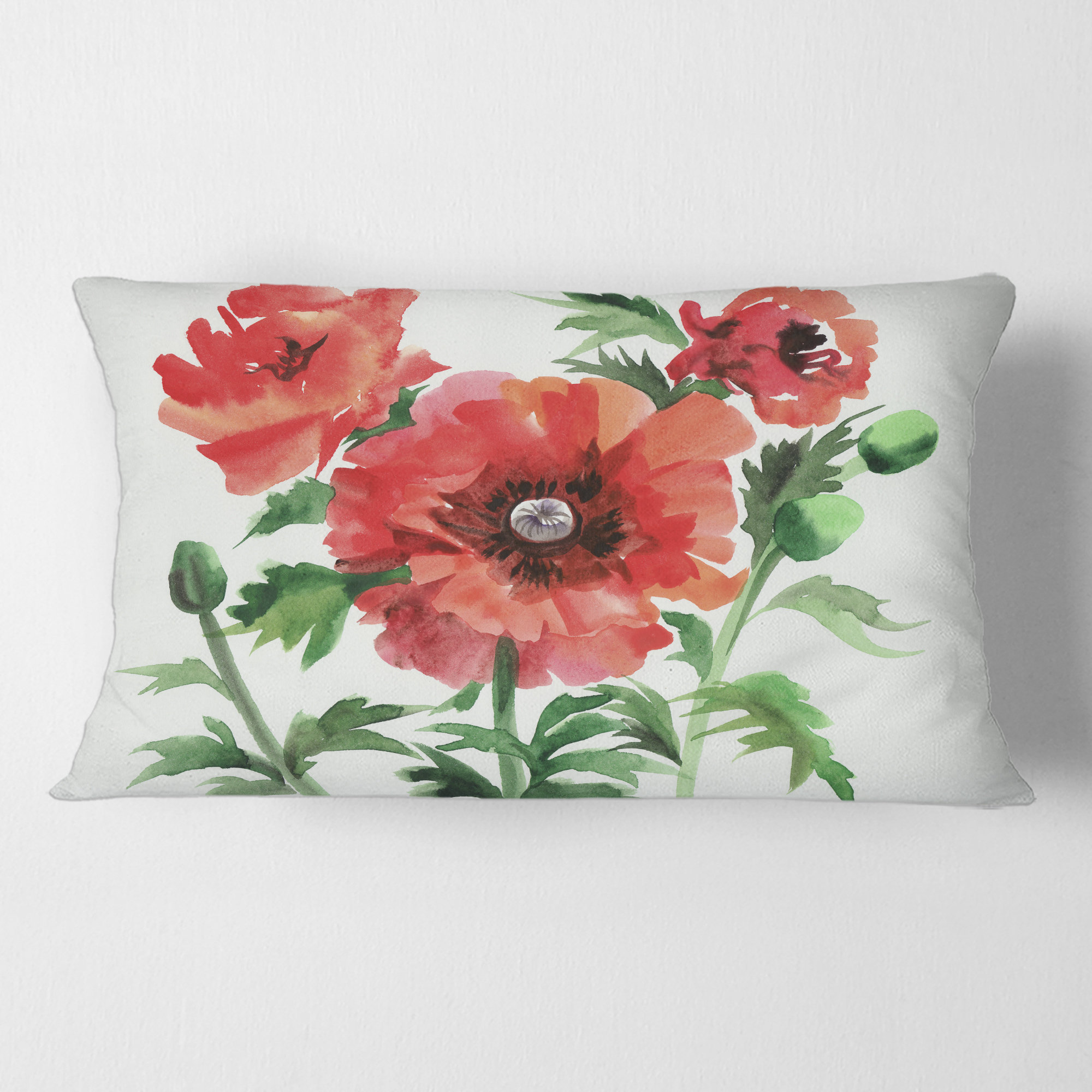 Design Art Vintage Red Poppies II - Traditional Printed Throw Pillow ...