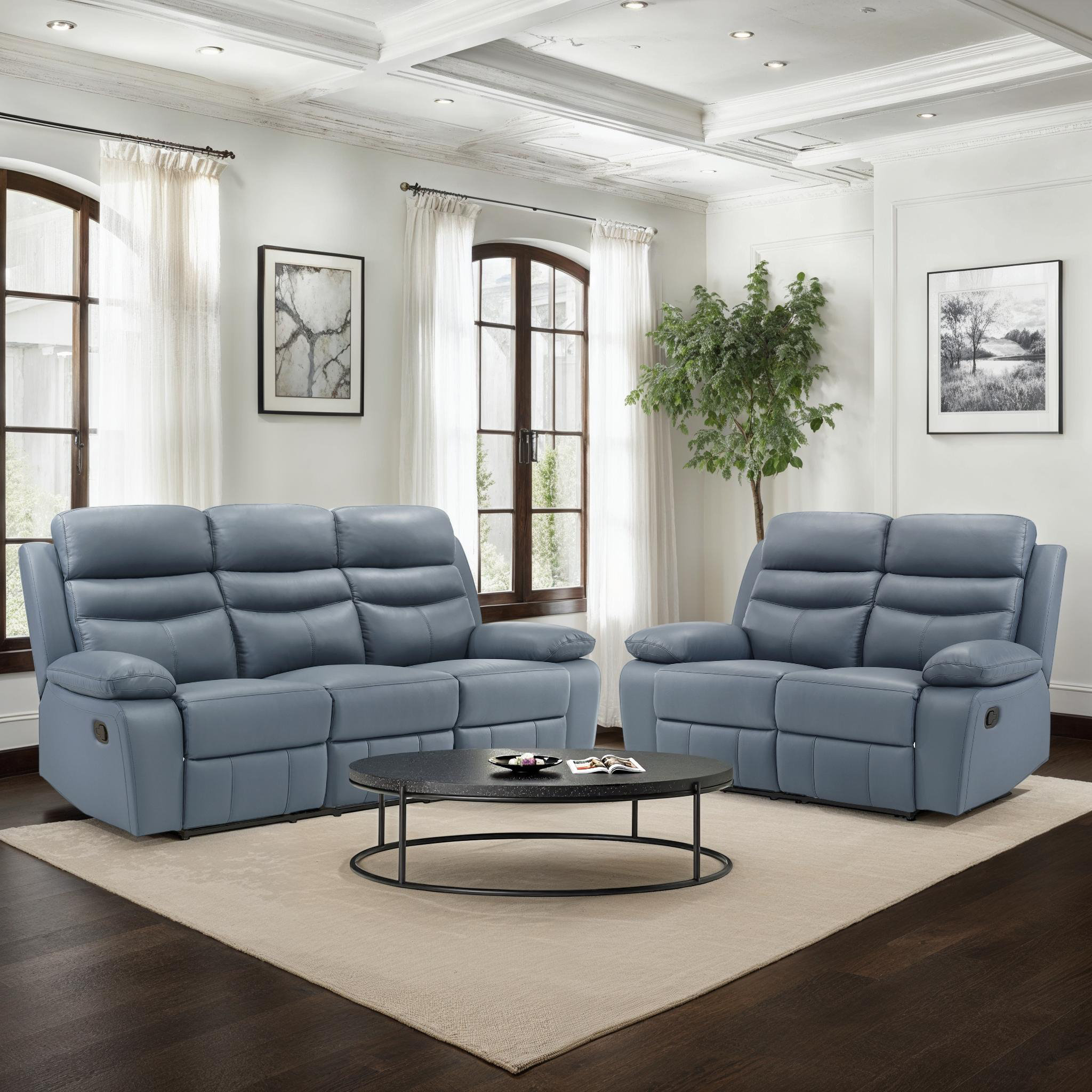 Latitude Run® Hwang Manual Reclining Top Grain Leather 2-Piece Living ...