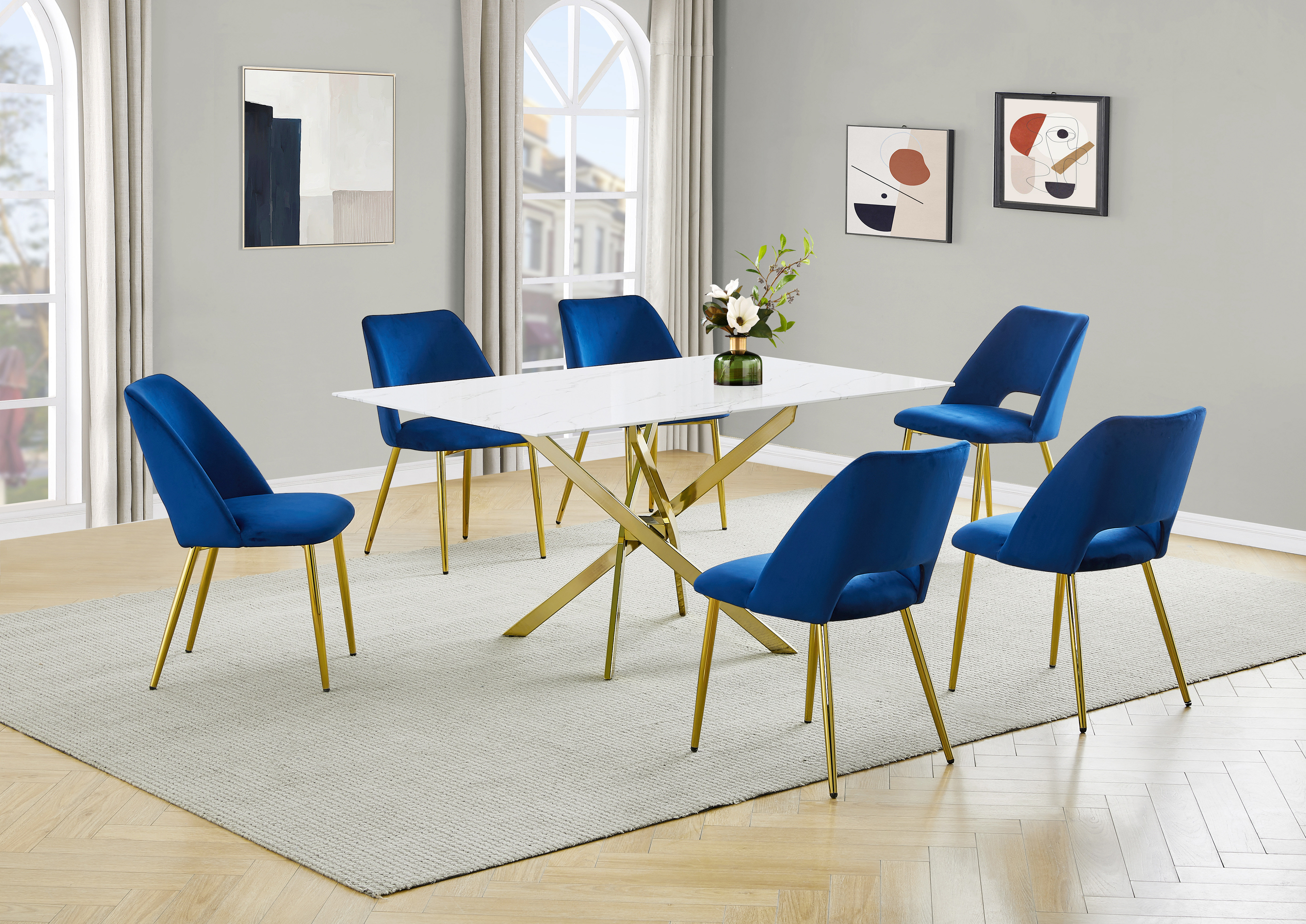 Everly Quinn Glass With Marble Wrap Dining Set And Upholstered Side ...